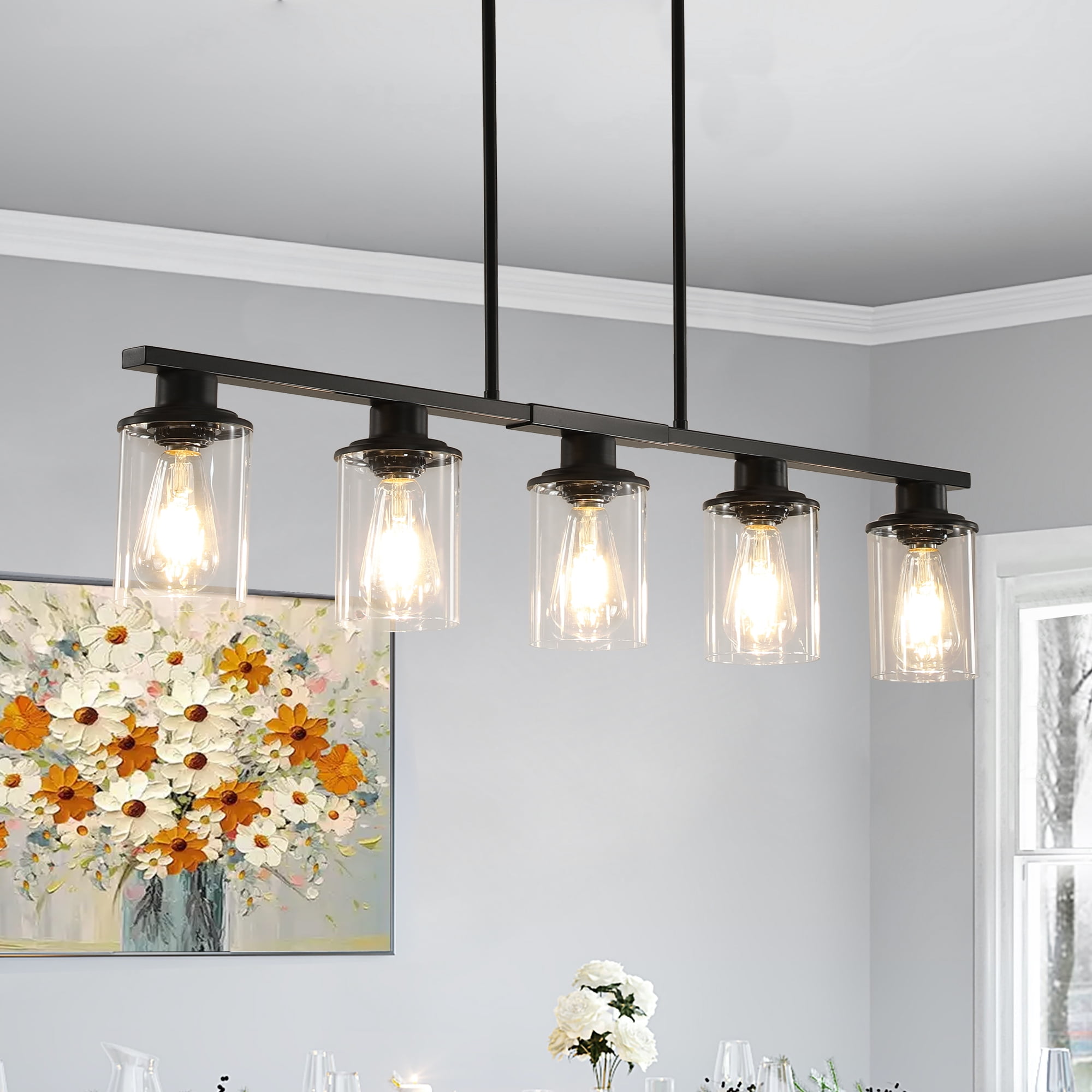 Island Light for Kitchen, Dining Room Light Fixtures Over Table, Black ...