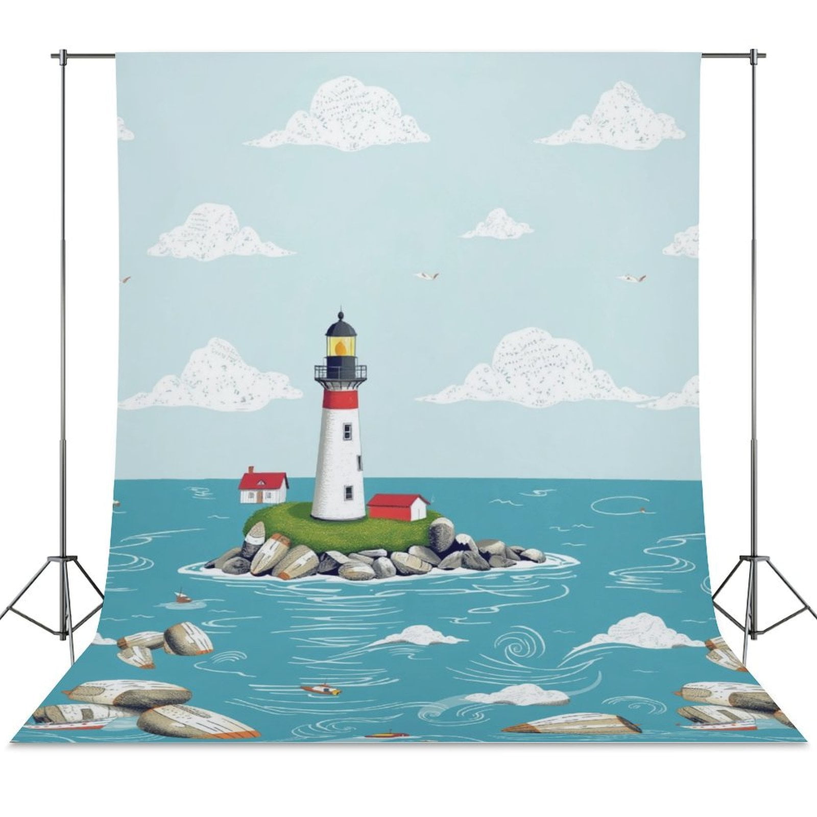 Island Lighthouse Ocean Party Backdrop Birthday Decoration Backgrounds ...