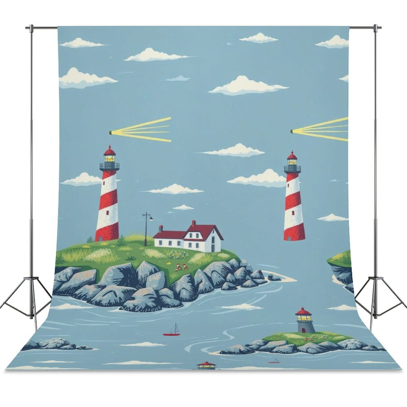 Island Lighthouse Seascape Photography Backdrops Adult Photostudio ...