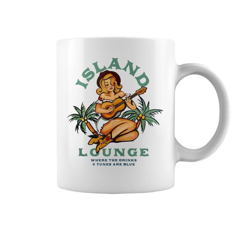 Island Lounge Retro Tropical Tiki Bar Travel Music Girl Coffee Mugs ...