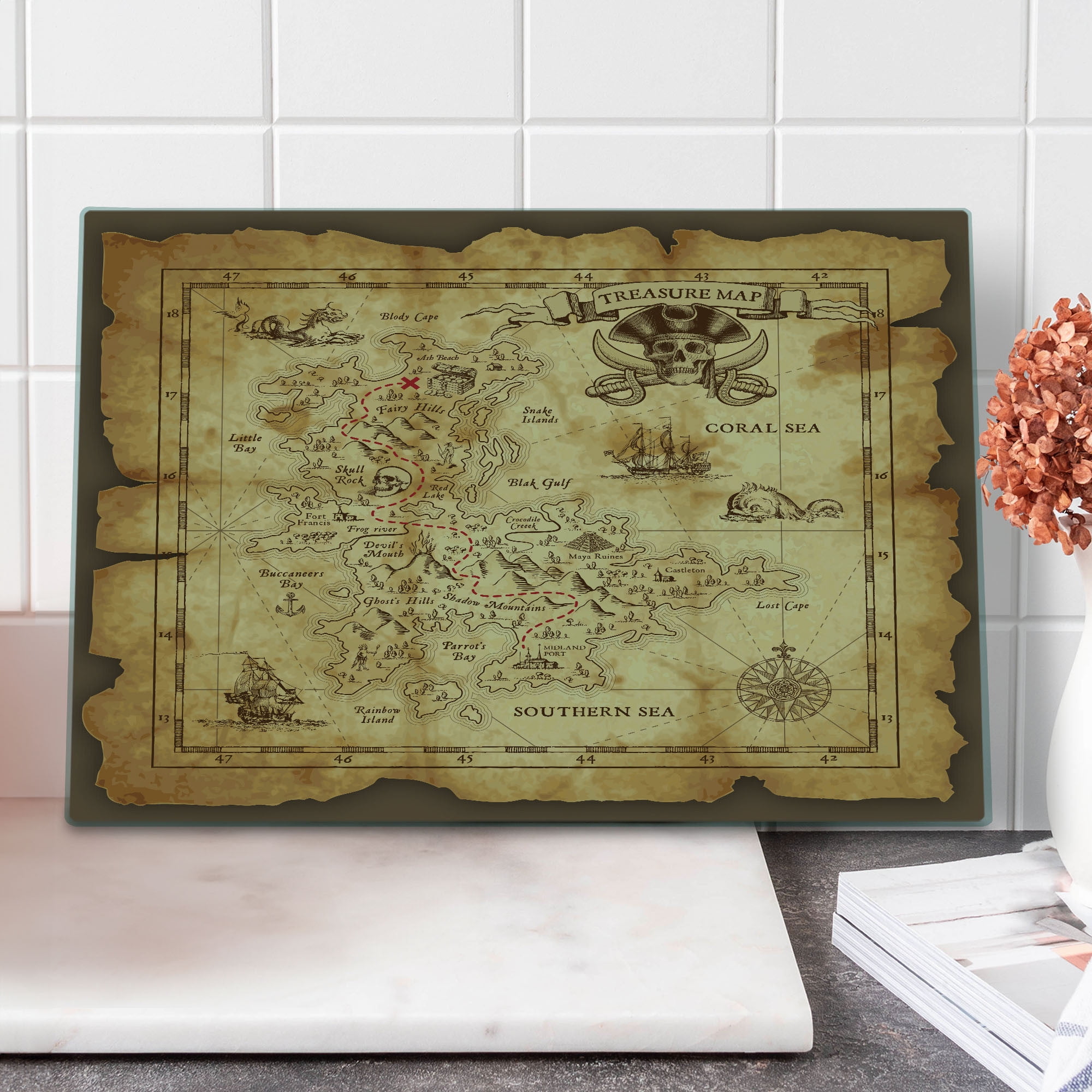Island Map Cutting Board, Super Detailed Treasure Map Grungy Rustic ...