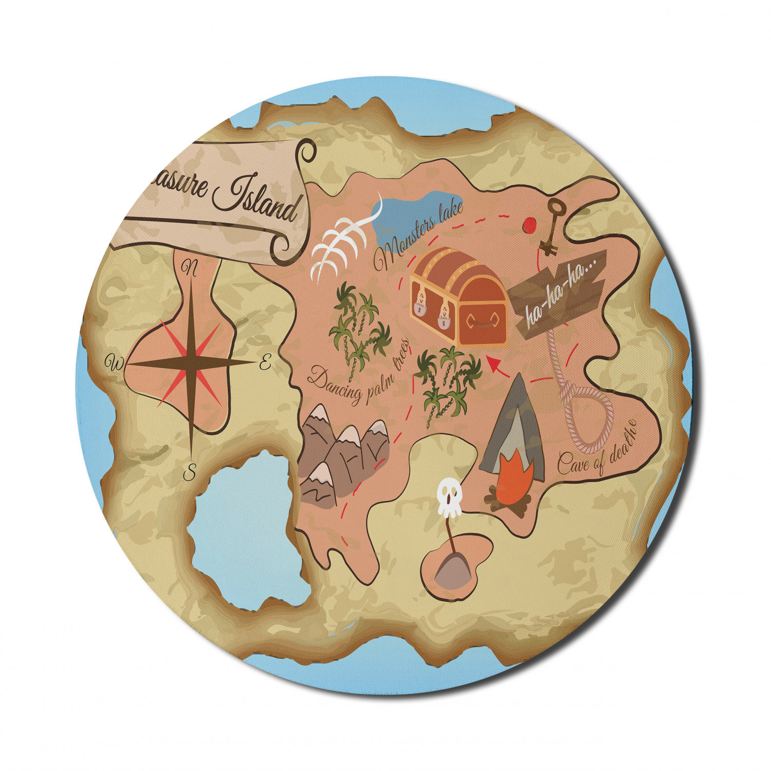 Island Map Mouse Pad for Computers, Treasure of Tropical Beach Chest ...