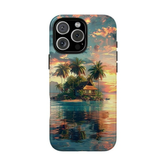 Island Palm Trees with Sunset Beach Tropical Ocean Scene Phone Case ...