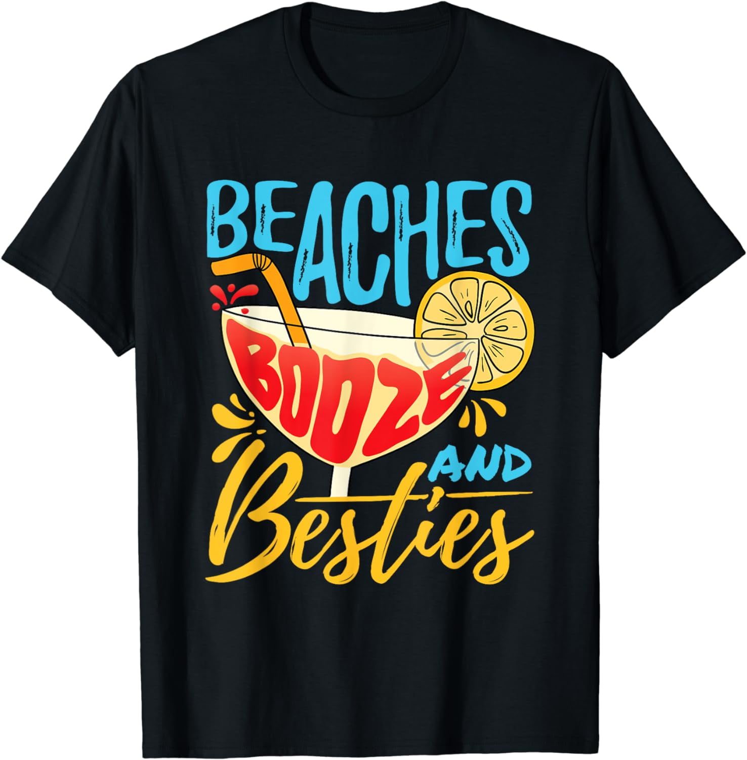 Island Party Beach Bachelorette - Beaches Booze and Besties T-Shirt ...