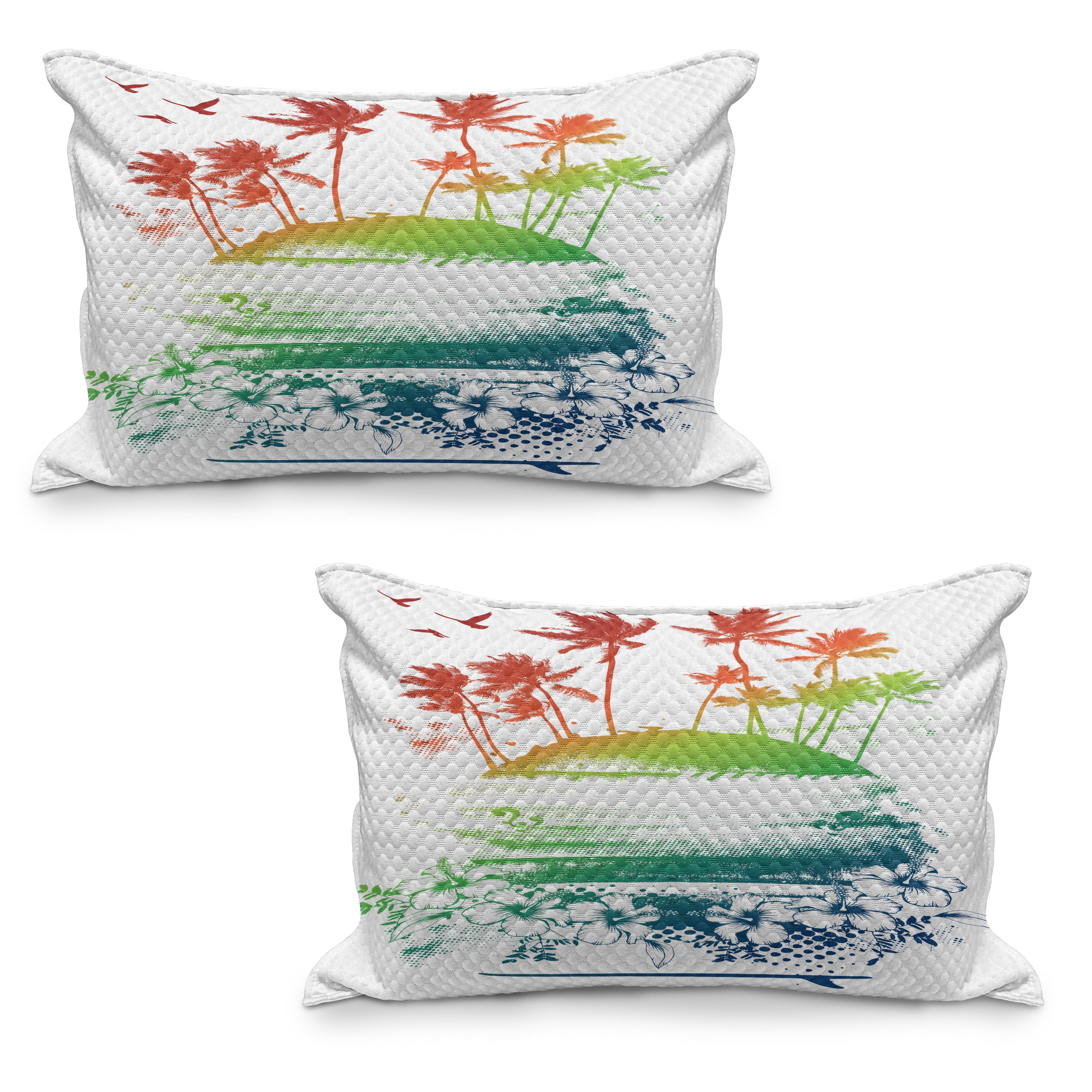 Island Quilted Pillowcover Set of 2, Grunge Style Inky Colorful Summer ...