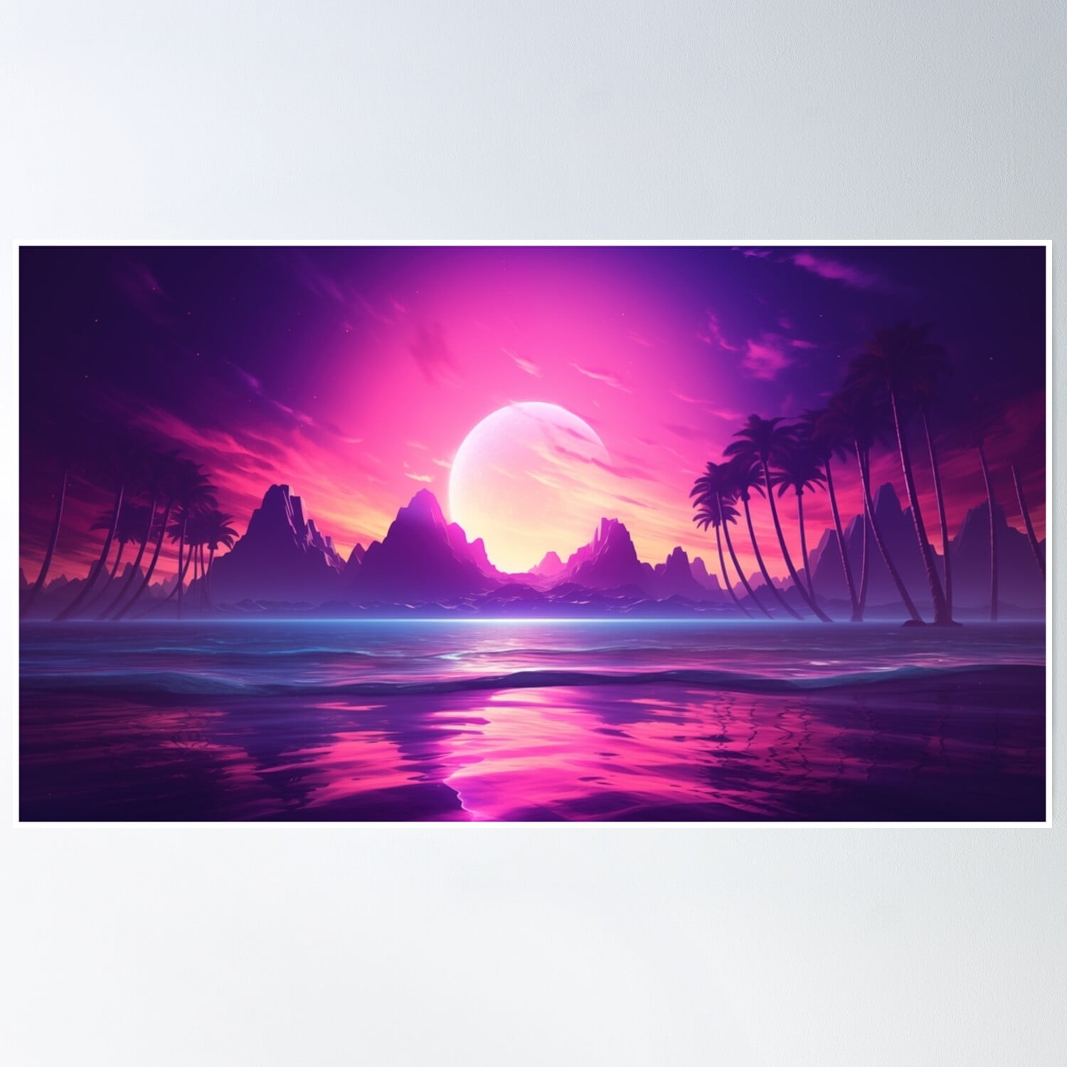 Island Radiance: Sunset Symphony In Retro Waves Poster Wall Art, Modern ...