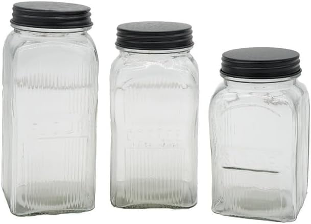 Island Ribbed Clear Glass Kitchen Canisters - Set of 3 - Clear ...