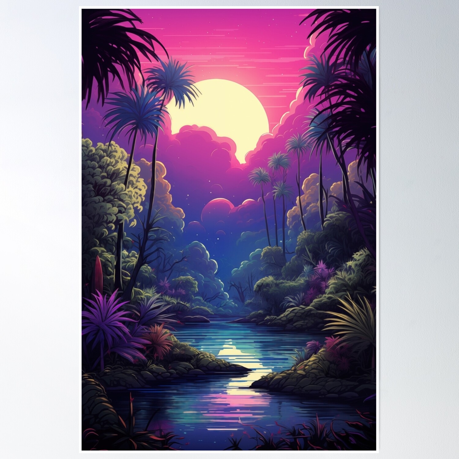 Island Synth Sunset: Lush Tropical Waves Poster Wall Art, Modern Wall ...