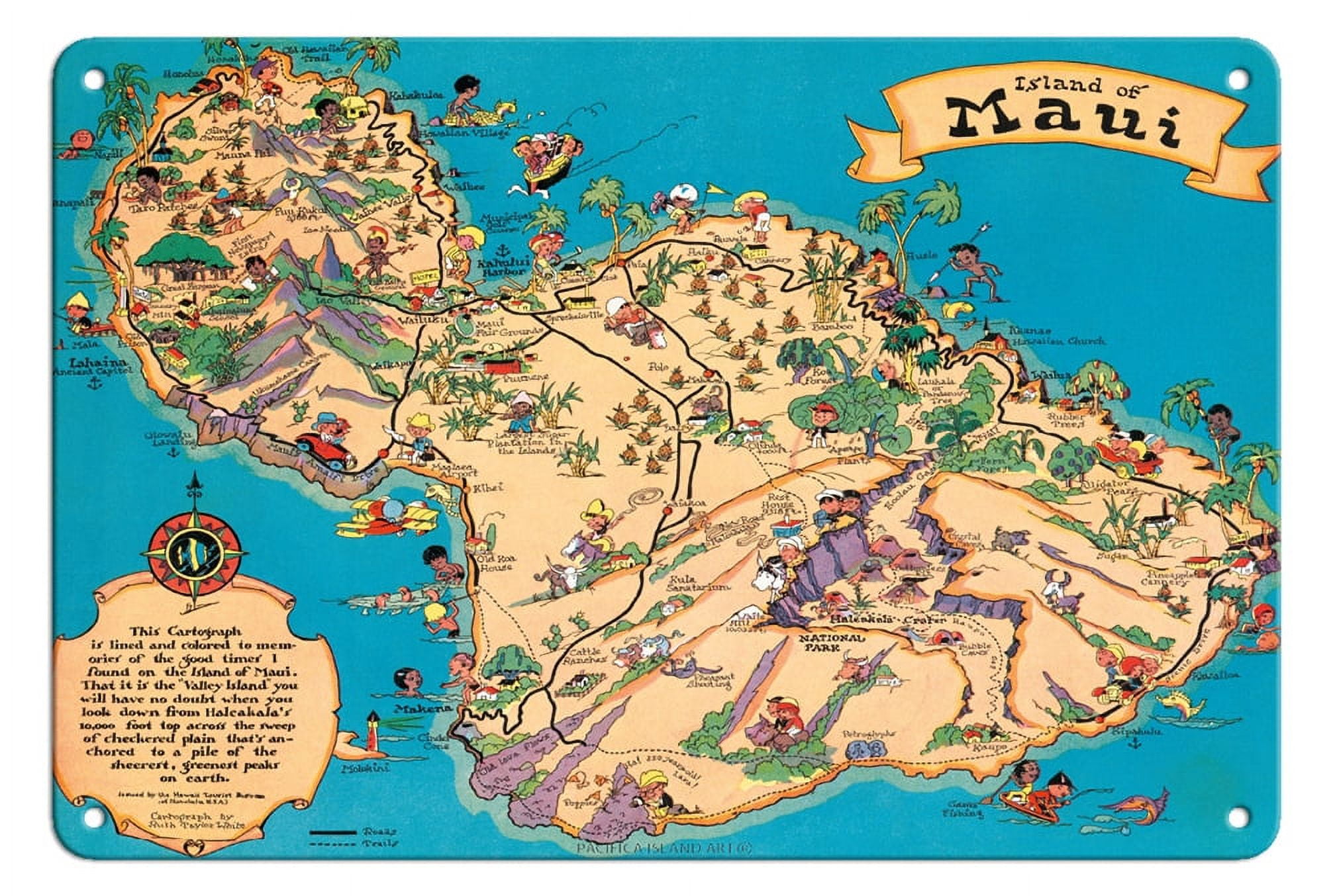 Island of Maui Hawaii - Vintage Pictorial Map by Ruth Taylor White c ...