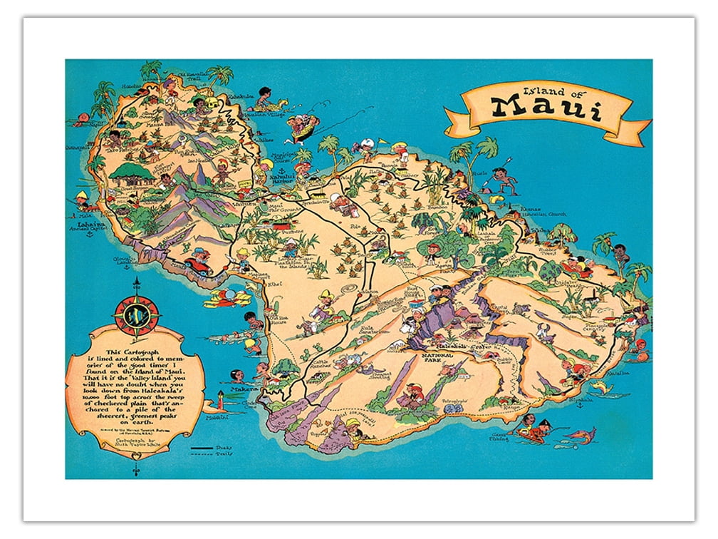Island of Maui Hawaii - Vintage Pictorial Map by Ruth Taylor White c ...