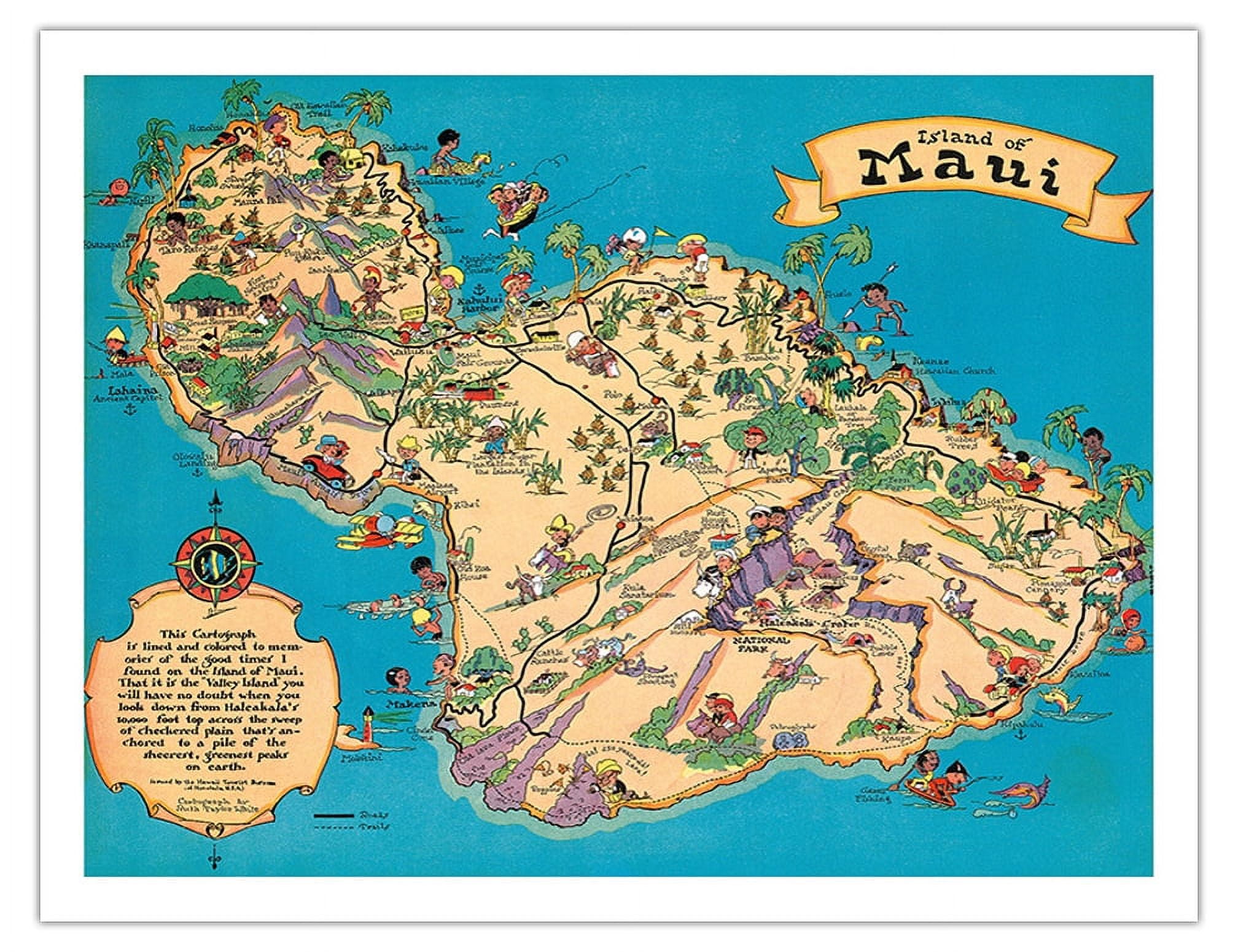 Island of Maui Hawaii - Vintage Pictorial Map by Ruth Taylor White c ...