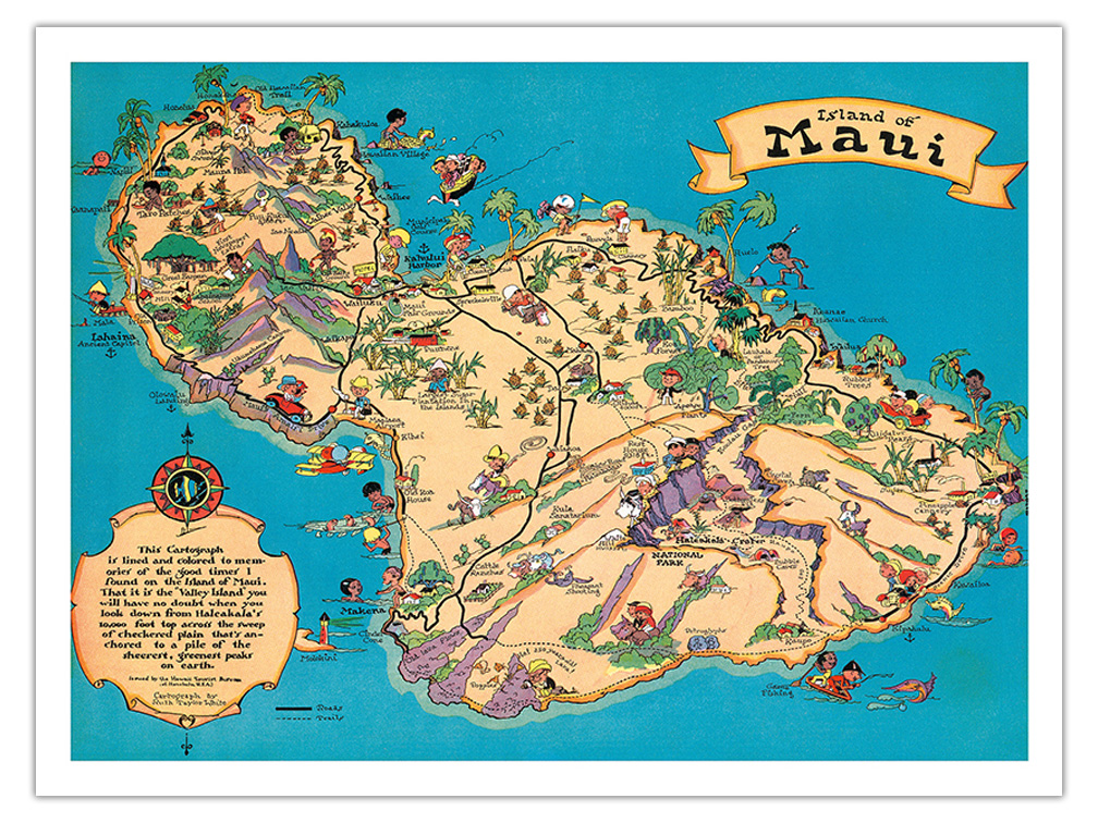 Island of Maui Hawaii - Vintage Pictorial Map by Ruth Taylor White c ...