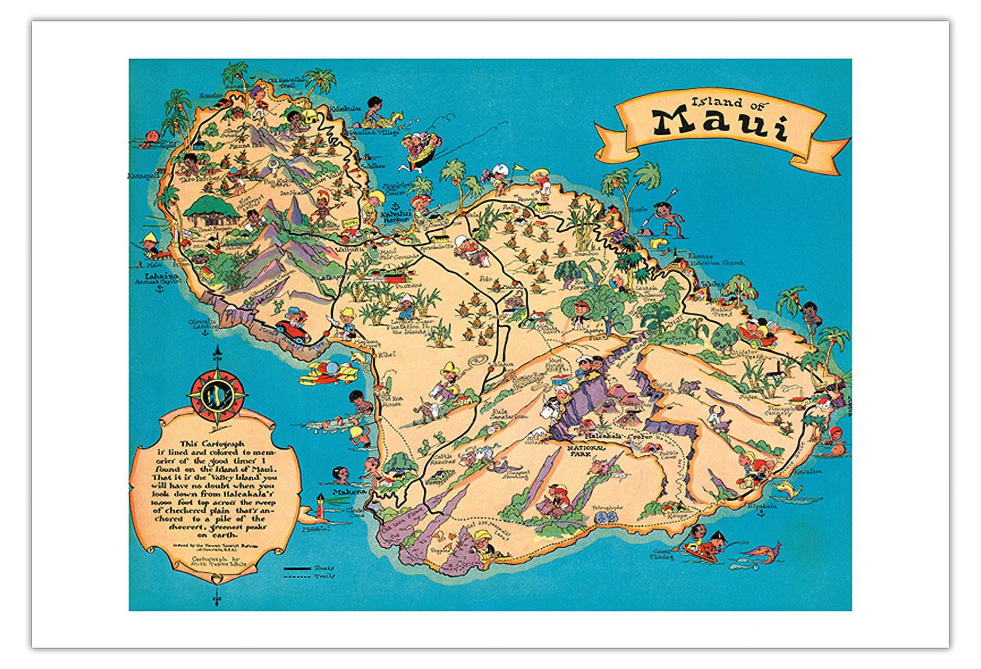 Island of Maui Hawaii - Vintage Pictorial Map by Ruth Taylor White c ...