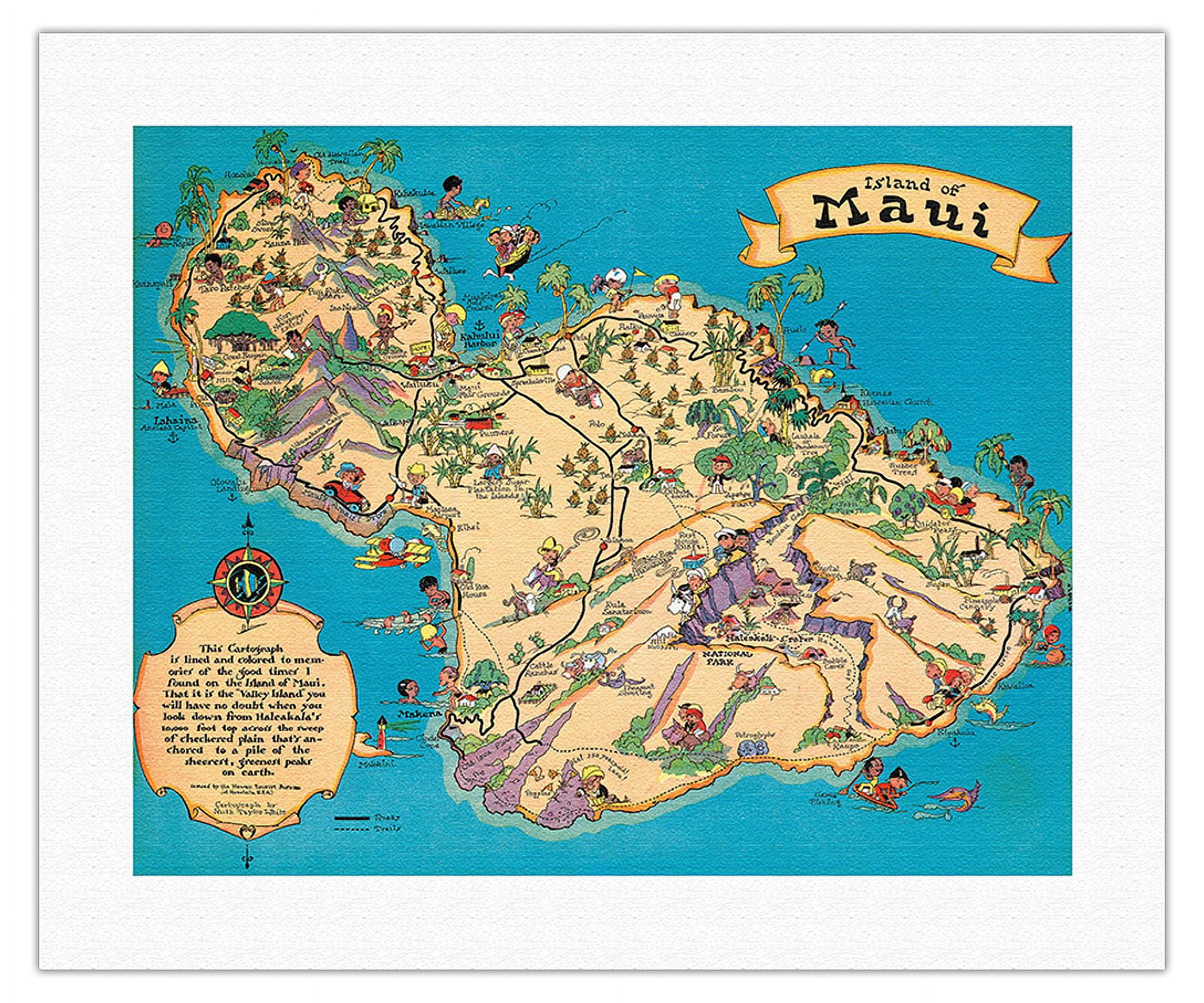 Island of Maui Hawaii - Vintage Pictorial Map by Ruth Taylor White c ...