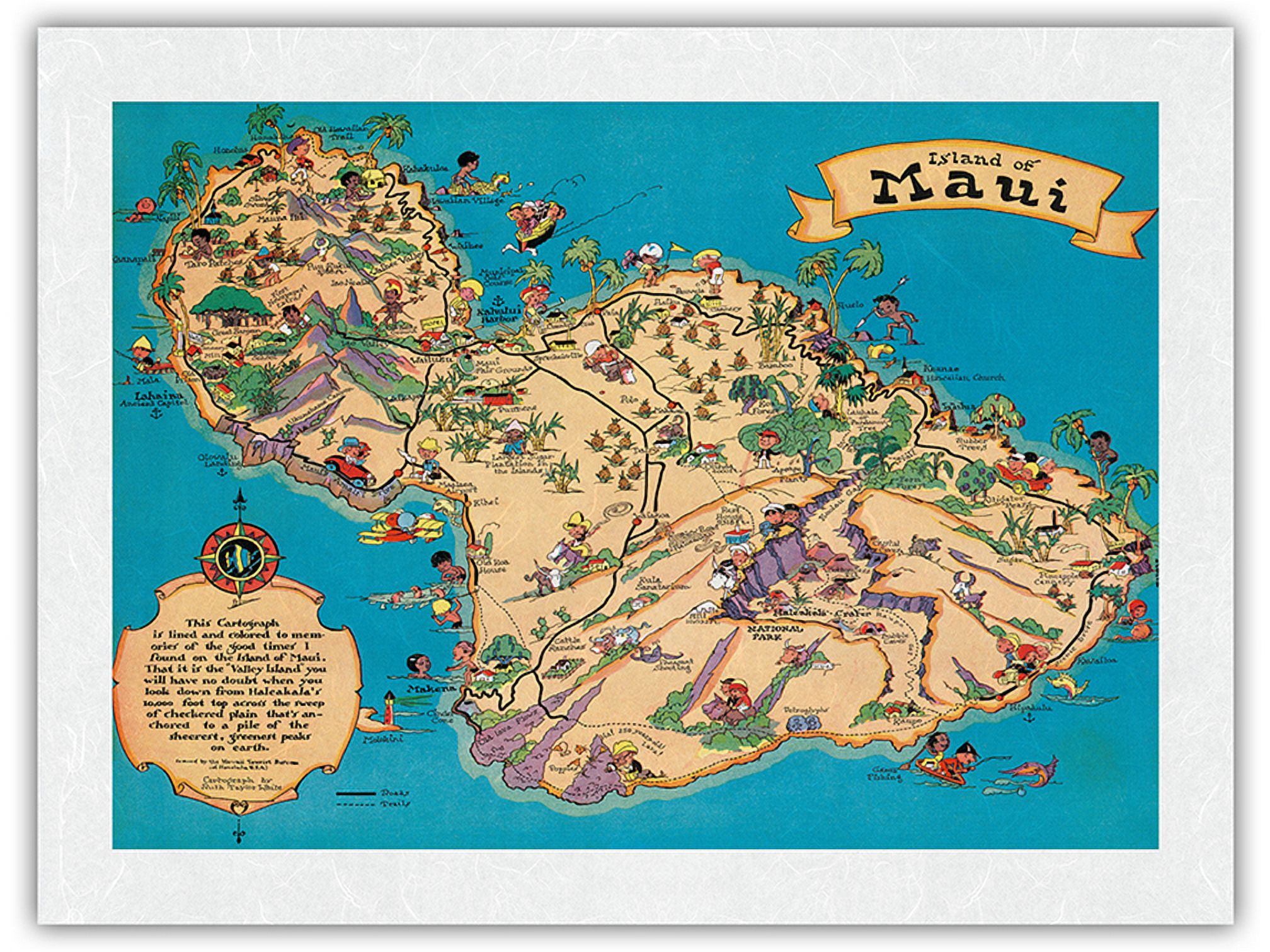 Island of Maui Hawaii - Vintage Pictorial Map by Ruth Taylor White c ...