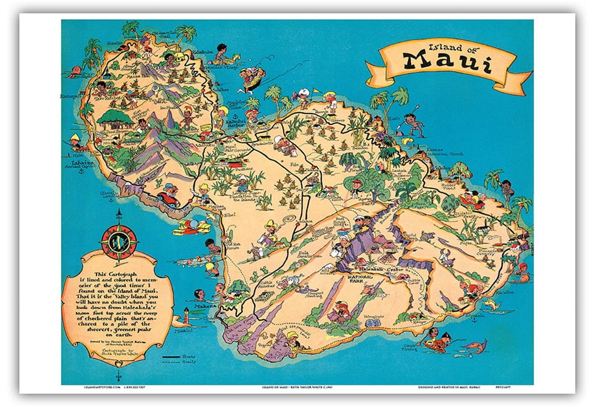 Island of Maui Hawaii - Vintage Pictorial Map by Ruth Taylor White c ...