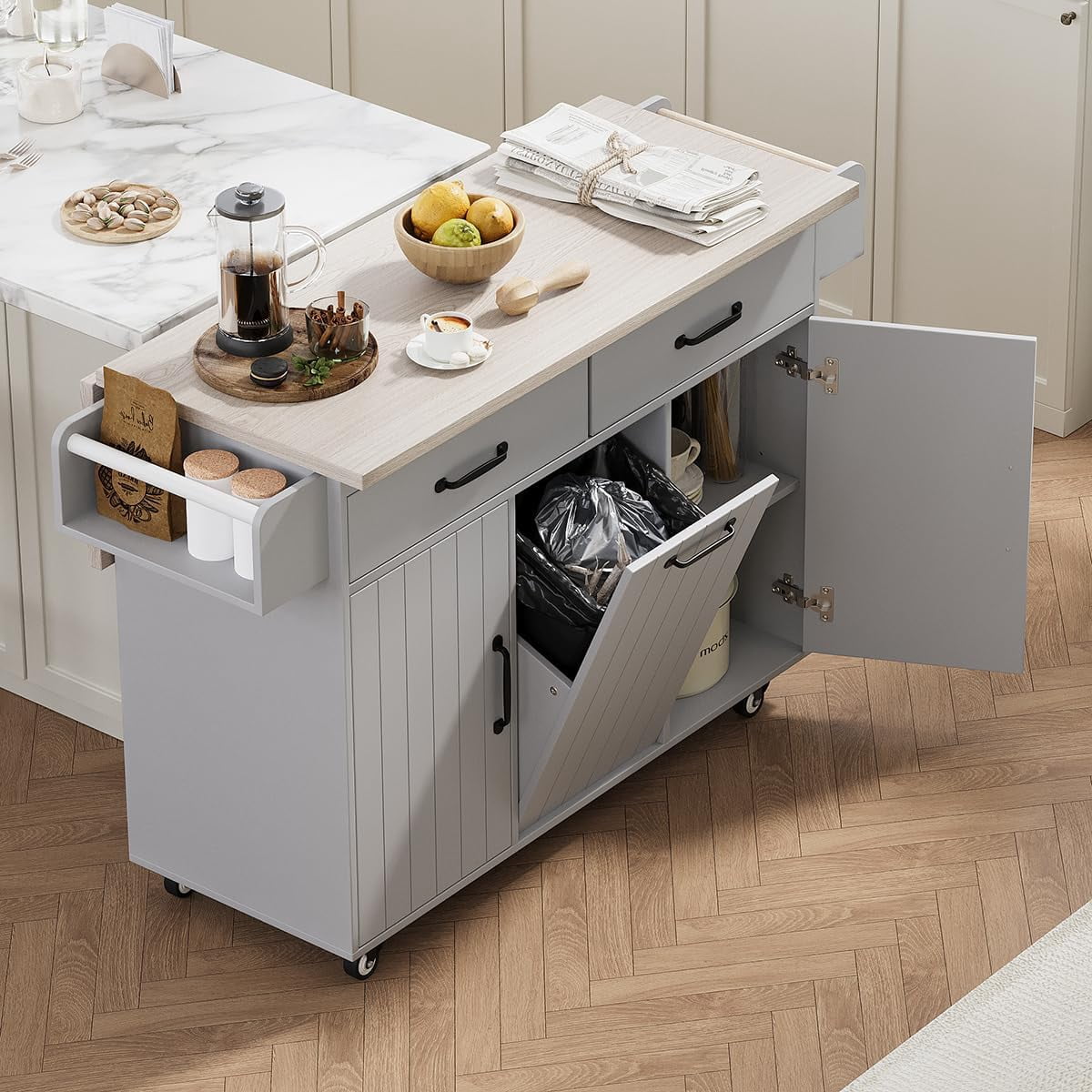 Island on Wheels with Drop Leaf Rolling Island Cart Cart with Storage ...