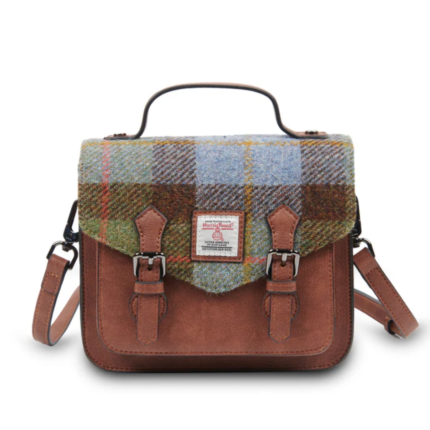 Islander Harris Tweed Mini Calton Satchel 'Chestnut and Blue Tartan ...