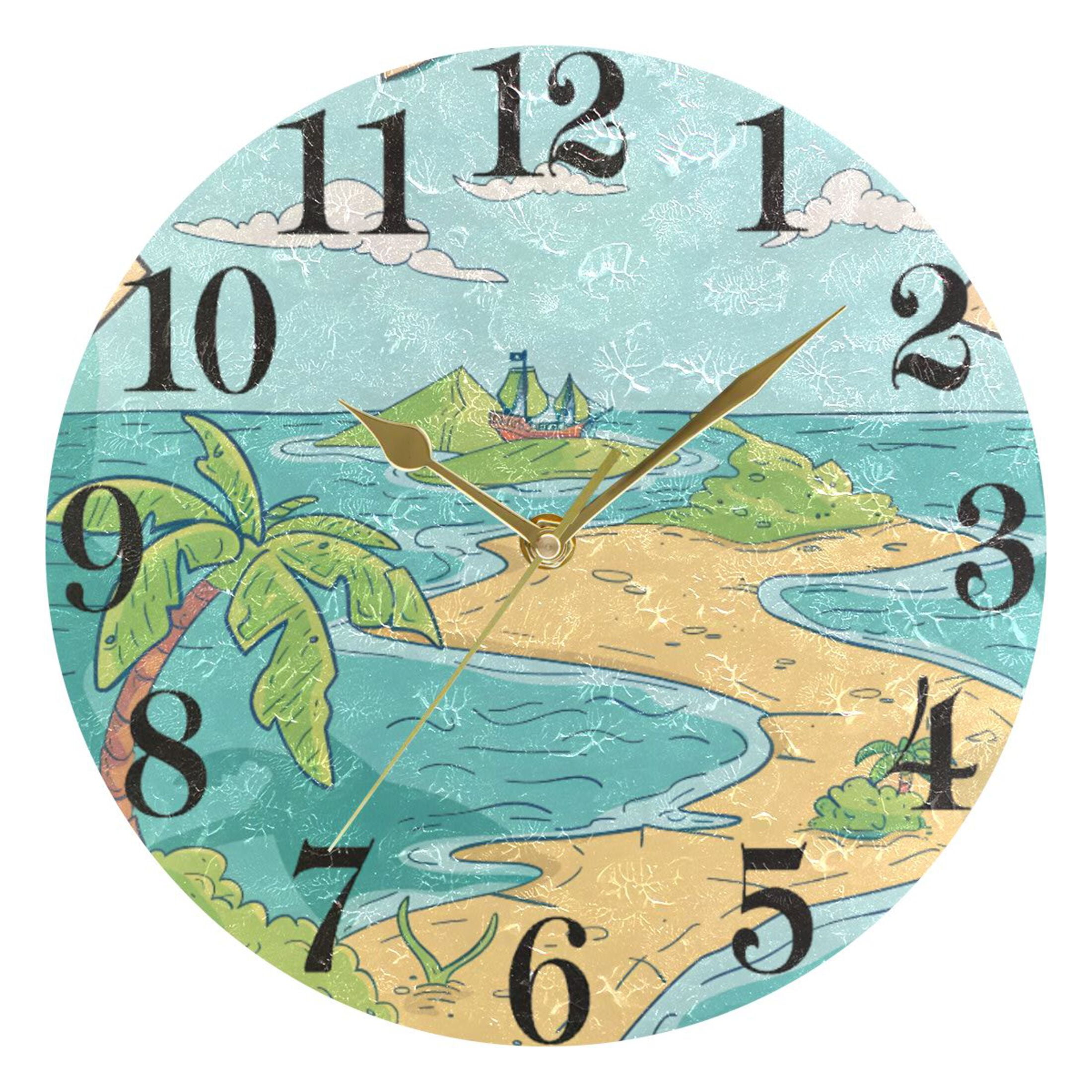 Islands Sea Trees Wall Clock 9.8 inch Battery Operated Clocks Non ...