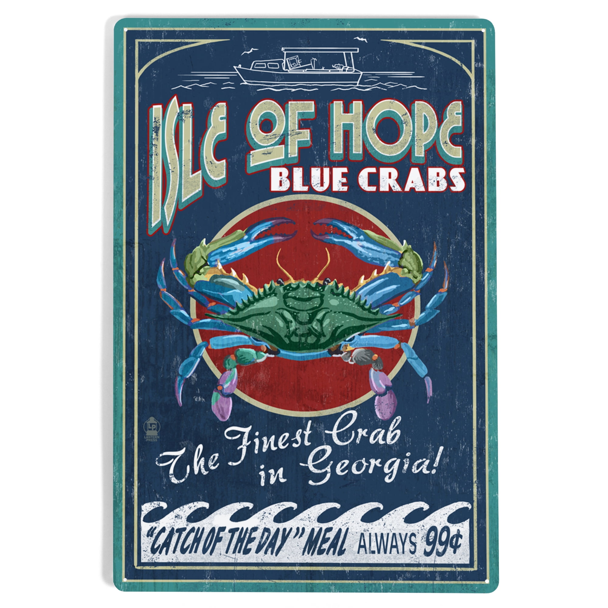 Isle of Hope, Georgia, Blue Crabs Vintage Sign (12x18 Aluminum Art ...