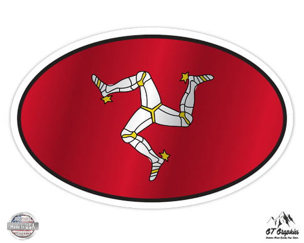 Isle of Man Flag Oval - 5" Vinyl Sticker - For Car Laptop I-Pad ...