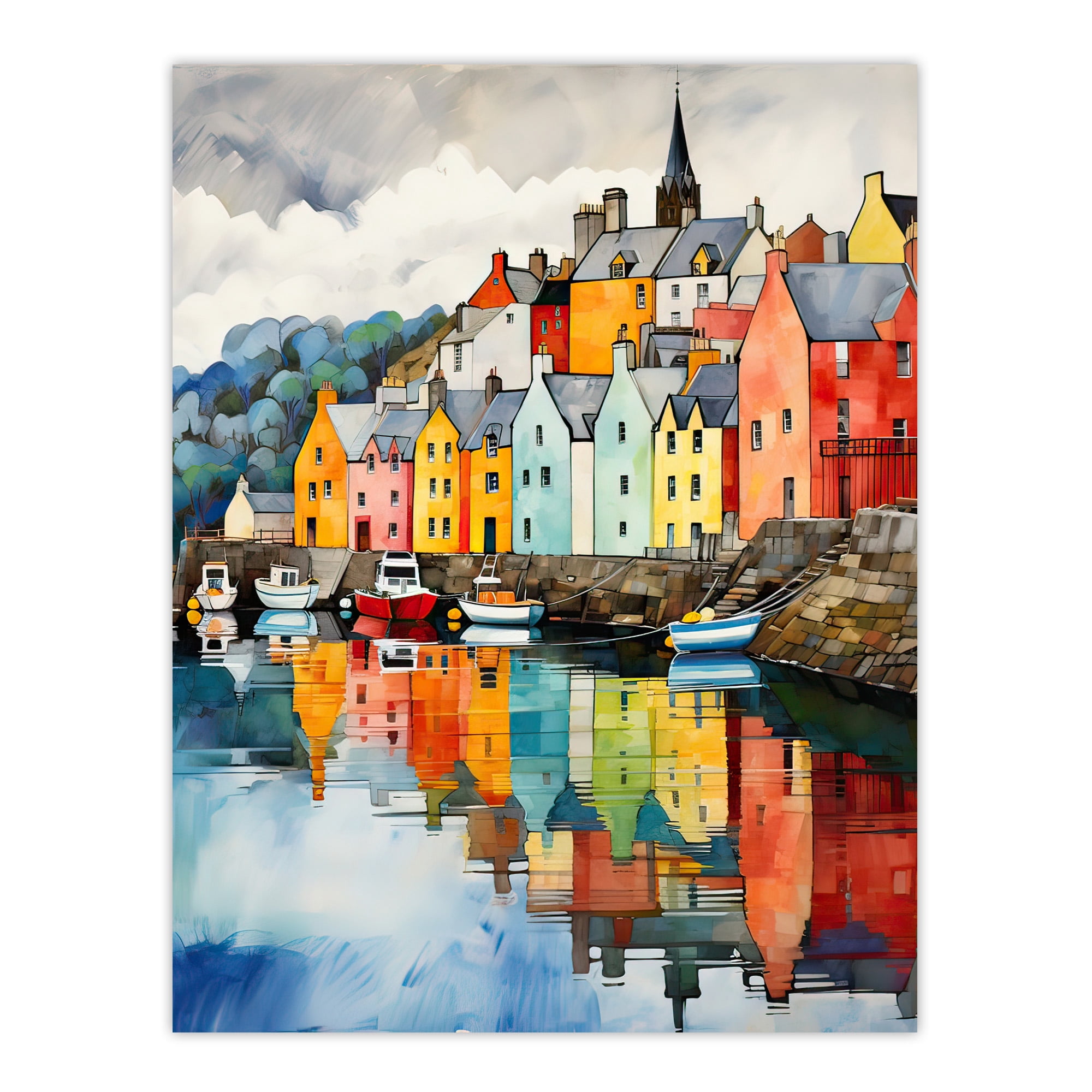 Isle of Mull Calm Tobermory Bay Colourful Houses Unframed Wall Art ...