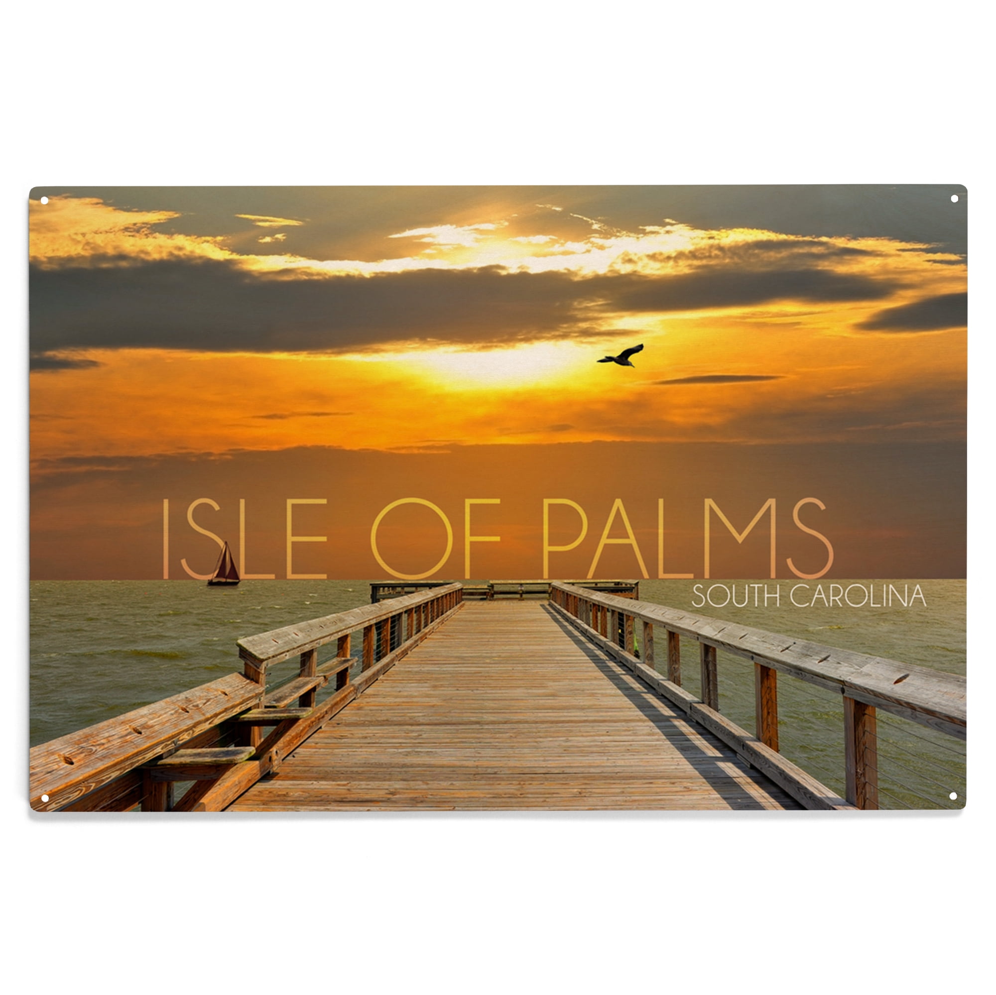 Isle of Palms, South Carolina, Pier at Sunset Birch Wood Wall Sign ...
