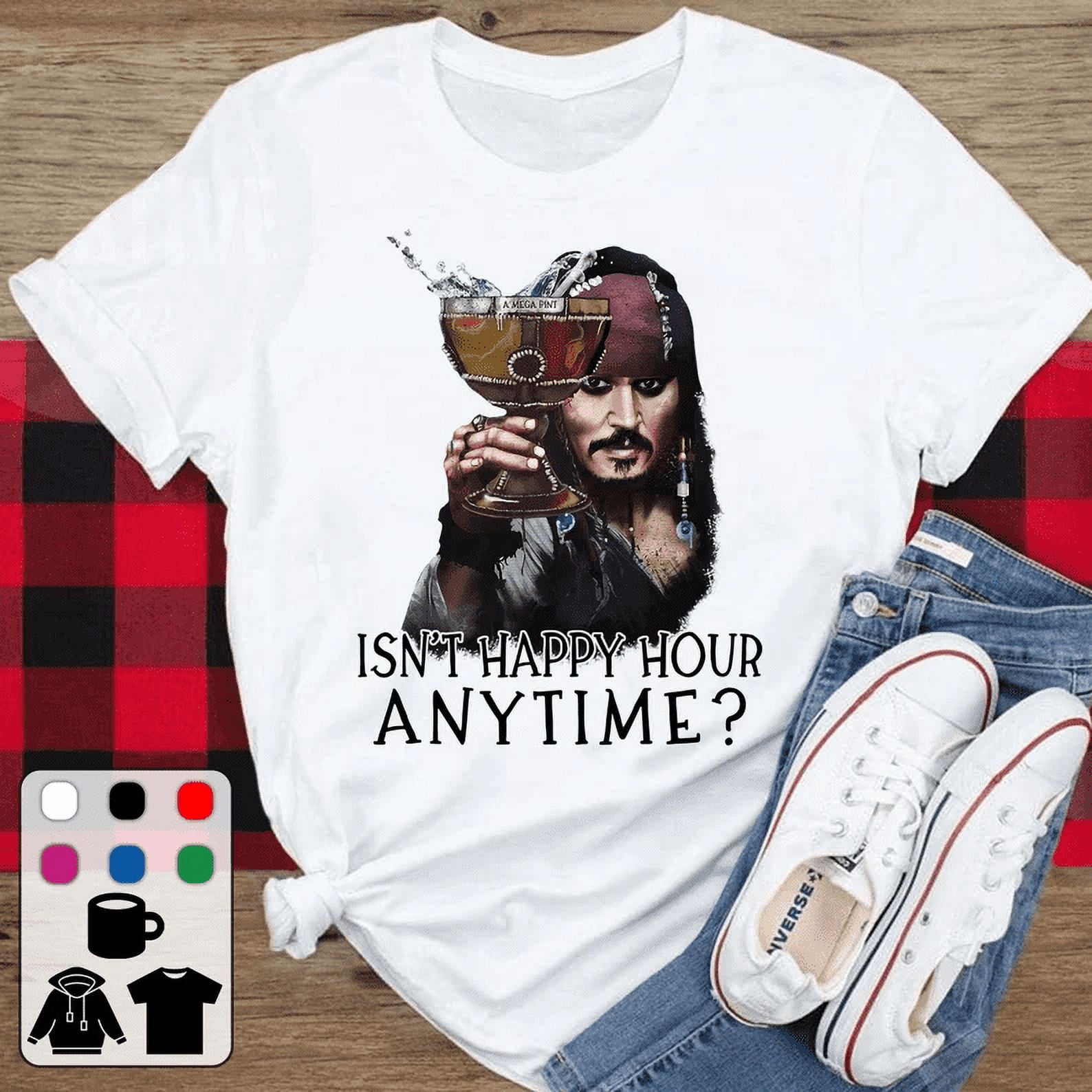 Isnt Happy Hour Anytime Captain Jack Sparrow Pirates Of The Caribbean T ...