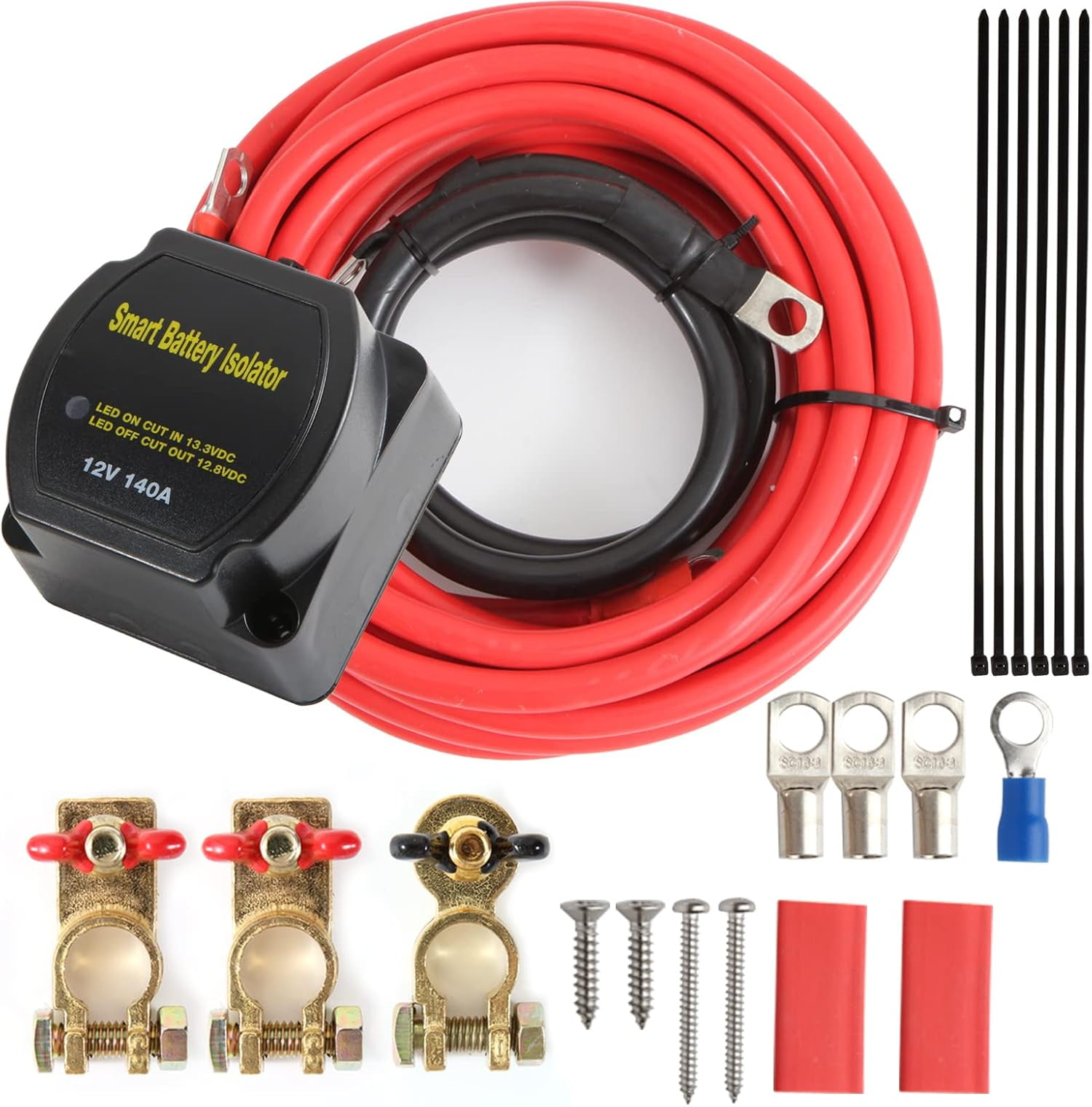Isolator 12V Kit 140Amp Split Charge Relay with 20ft 6AWG Wiring Kit ...