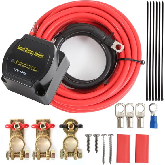 Isolator 12V Kit 140Amp Split Charge Relay with 20ft 6AWG Wiring Kit ...