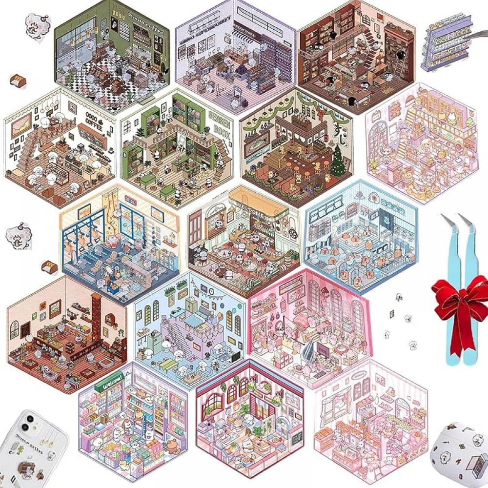 Isometric Sticker Book,Isometric Sticker Pack,Room Sticker Book,DIY 3D ...