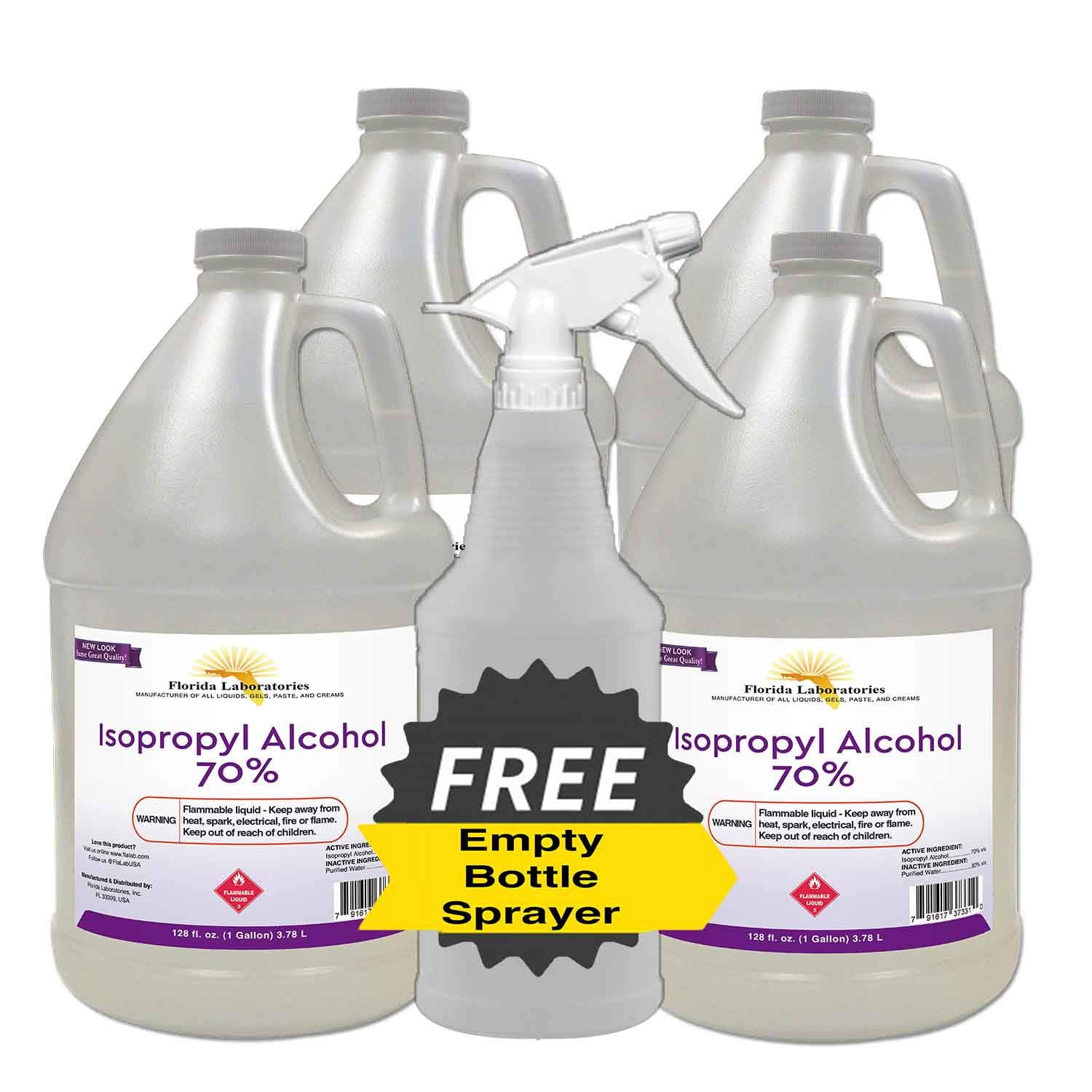 Isopropyl Alcohol 70% Rubbing Alcohol - 1 Gallon (4 Pack) w/Free Spray ...