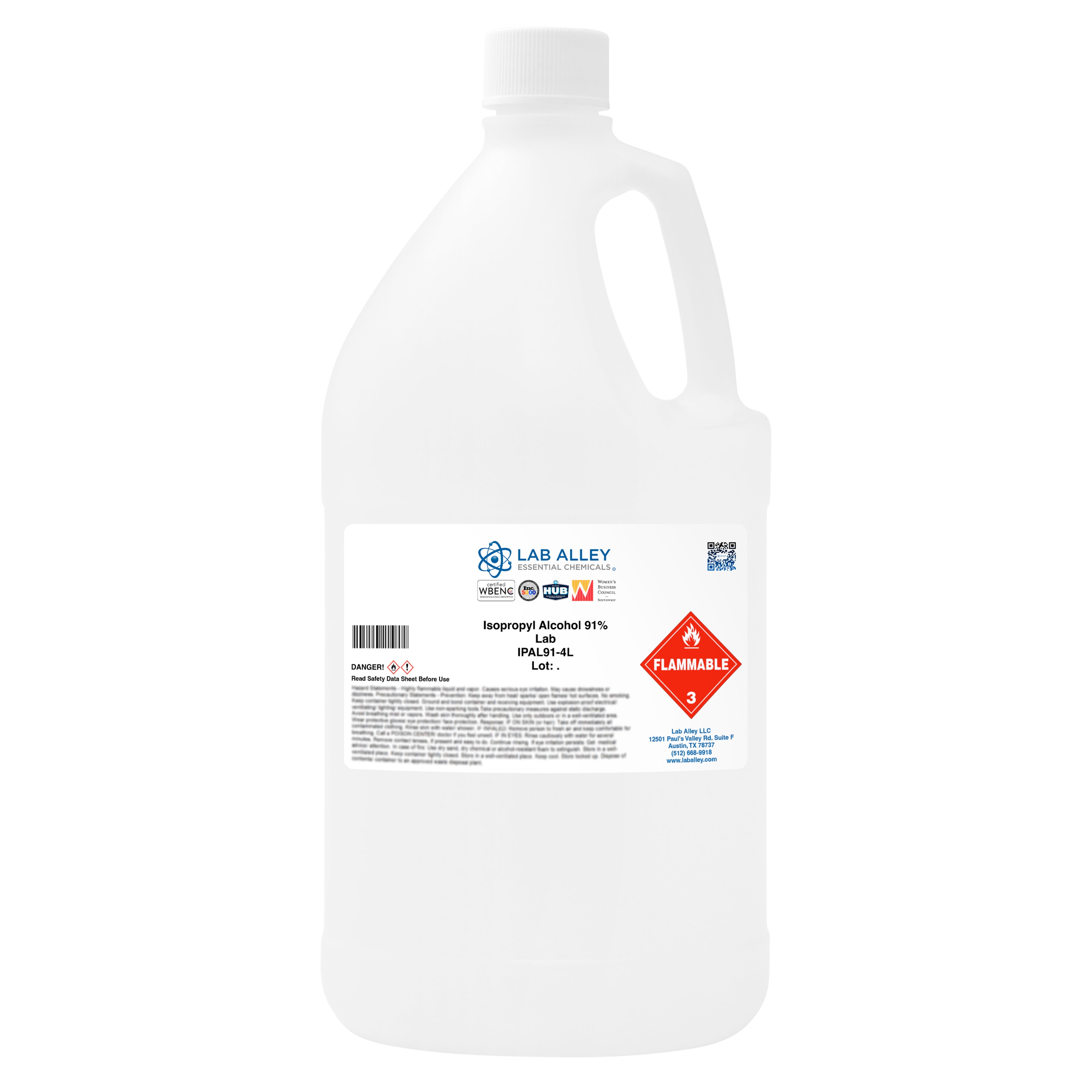 Lab Alley Isopropyl Alcohol 91% Lab Grade, Rubbing Alcohol Solvent, 4 ...