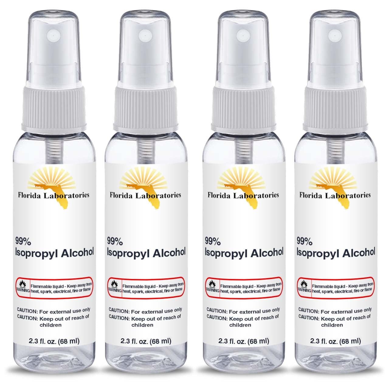 Florida Laboratories Isopropyl Alcohol 99%, 4 Pack of 2oz Bottles ...