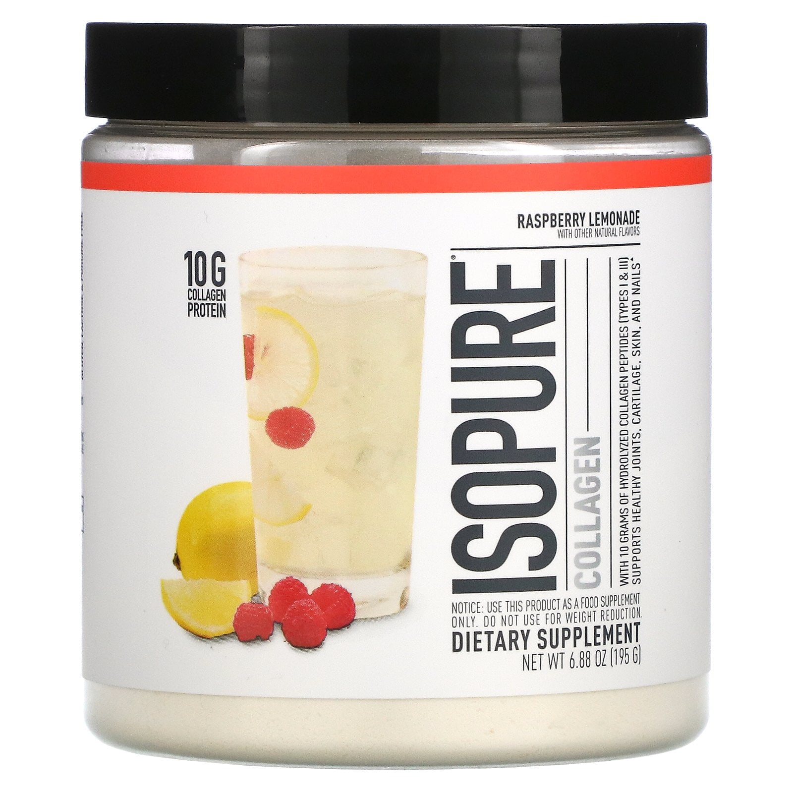 Isopure, Collagen, 10 g Collagen Protein, Raspberry Lemonade, 6.35 oz ...