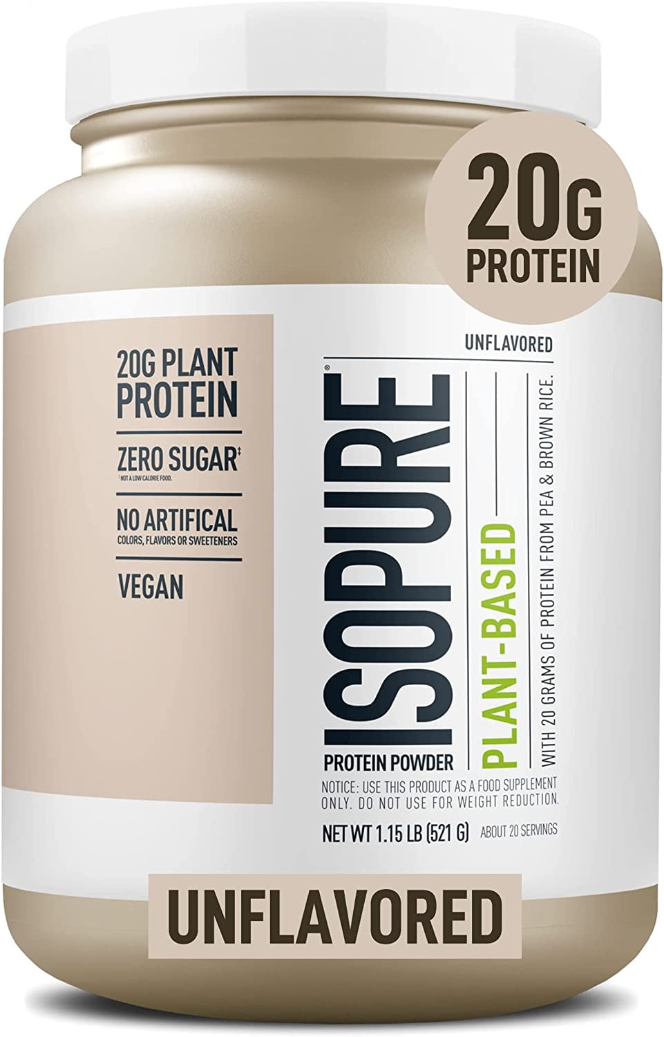 Isopure, Plant-Based Protein, 20 g Pea & Brown Rice Protein Powder ...