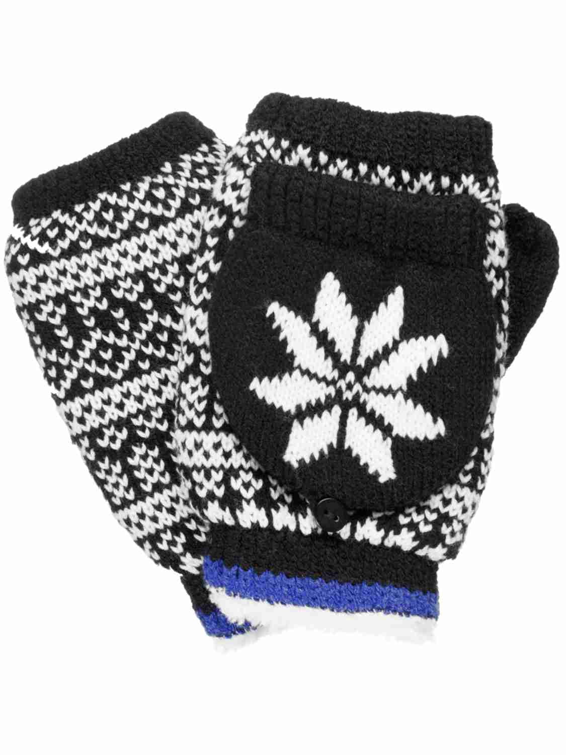 Isotoner Smart Dri Womens Black Snowflake Fingerless Gloves Convertible ...