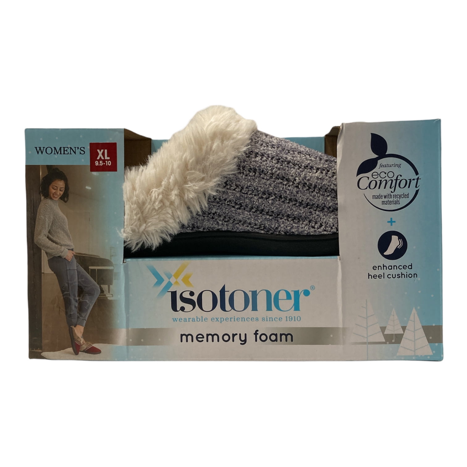 Isotoner Women's Eco-Comfort Memory Foam Faux Fur Indoor/Outdoor ...