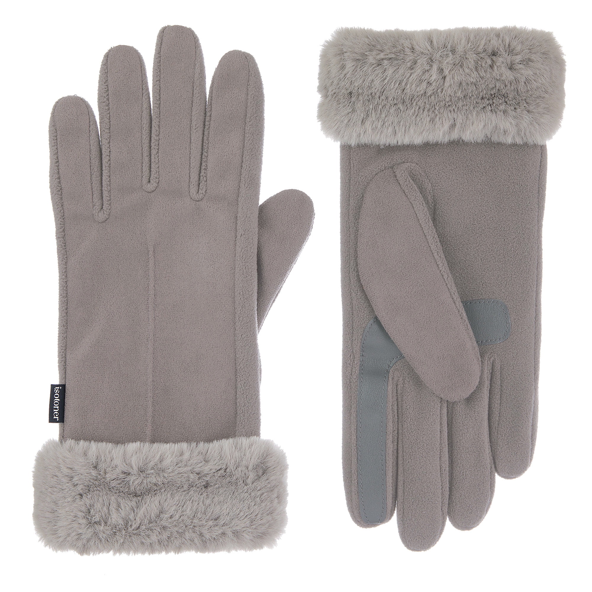 Isotoner Women's Microfiber Winter Glove with Faux Fur Cuff, S/M, Lead ...