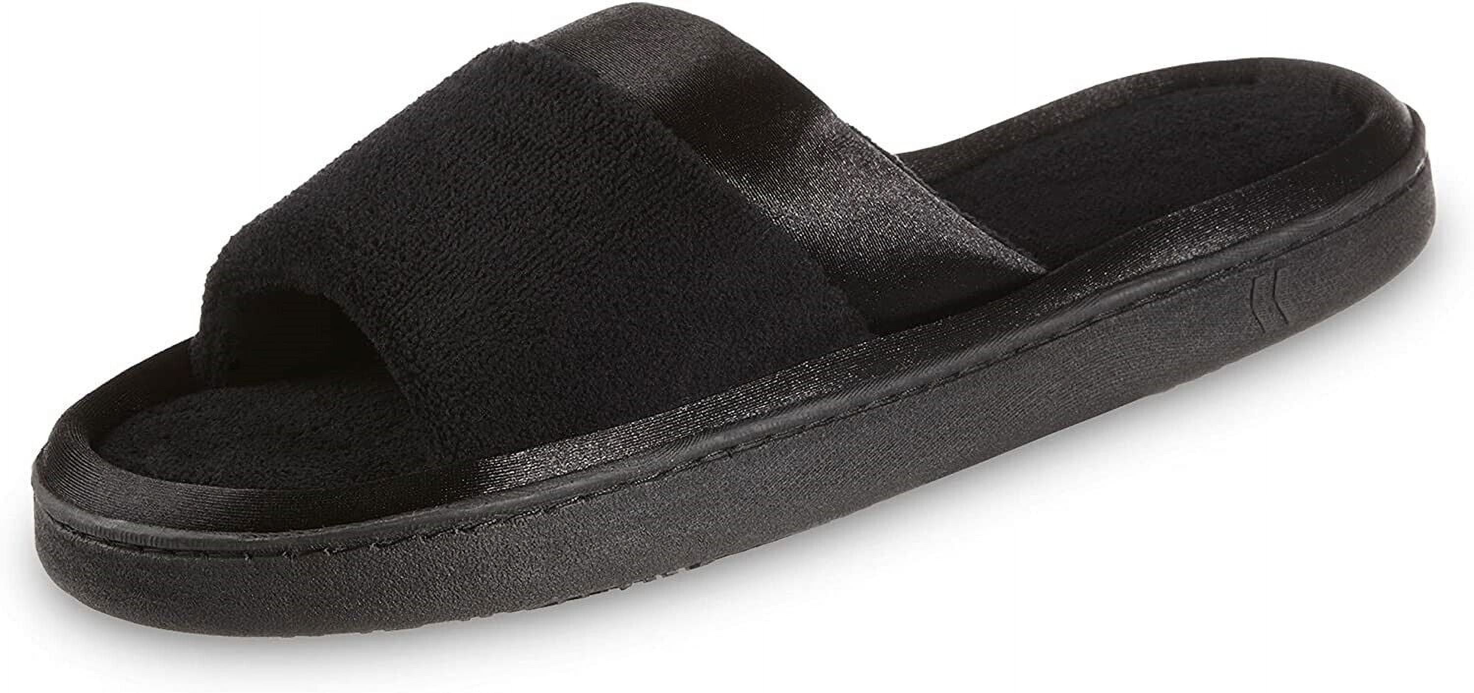 Isotoner Women’s Microterry Satin Trim Wider Width Slide Slippers ...