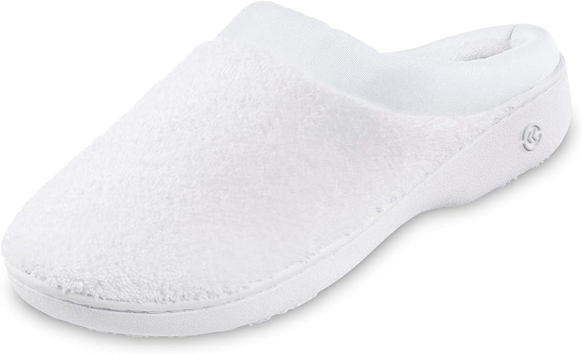 Isotoner Women's Terry and Satin Slip on Cushioned Slipper with Memory ...