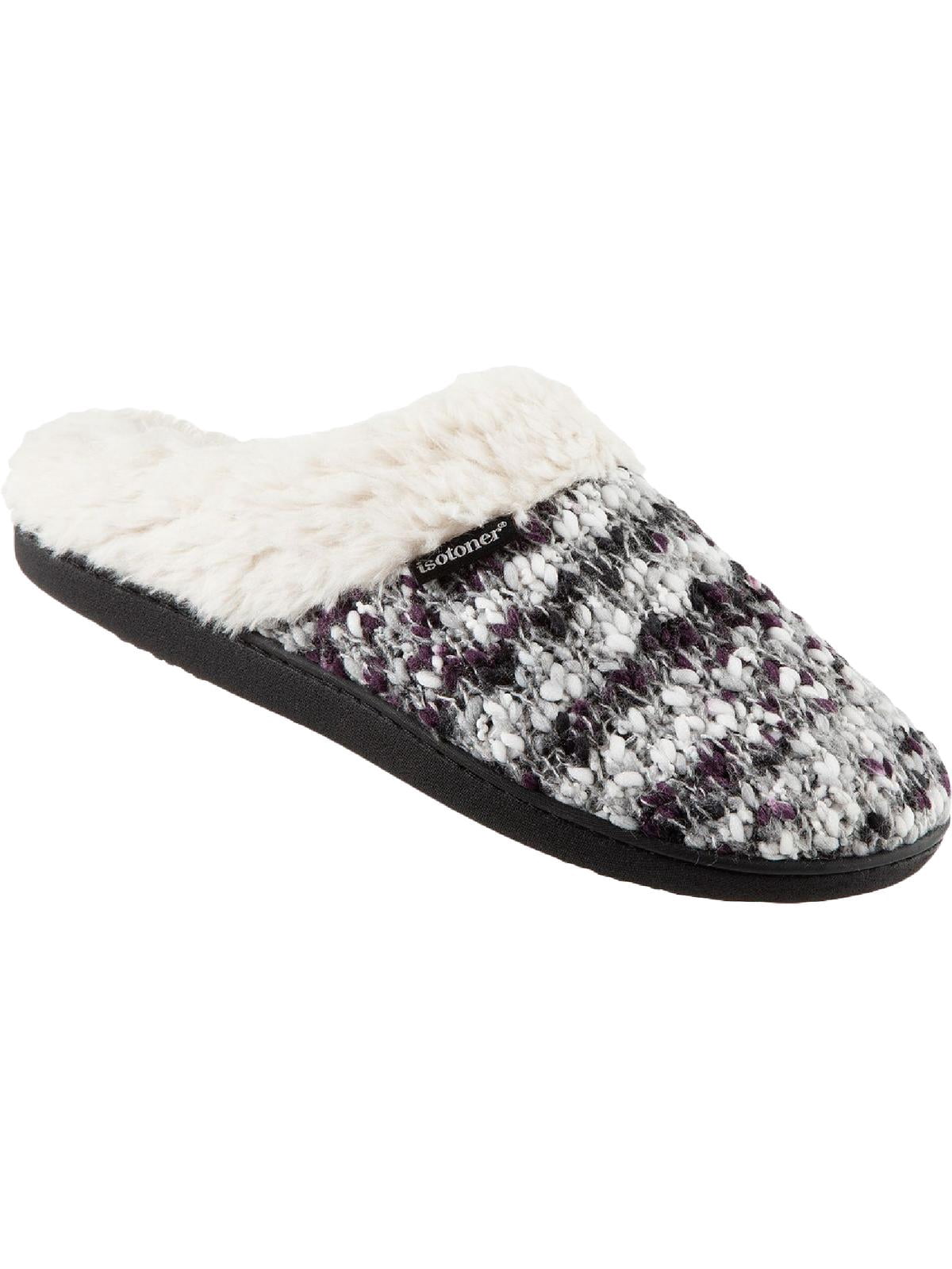 Isotoner Womens Amanda Chunky Knit Scuff Slippers Gray 8.5-9 Medium (B ...