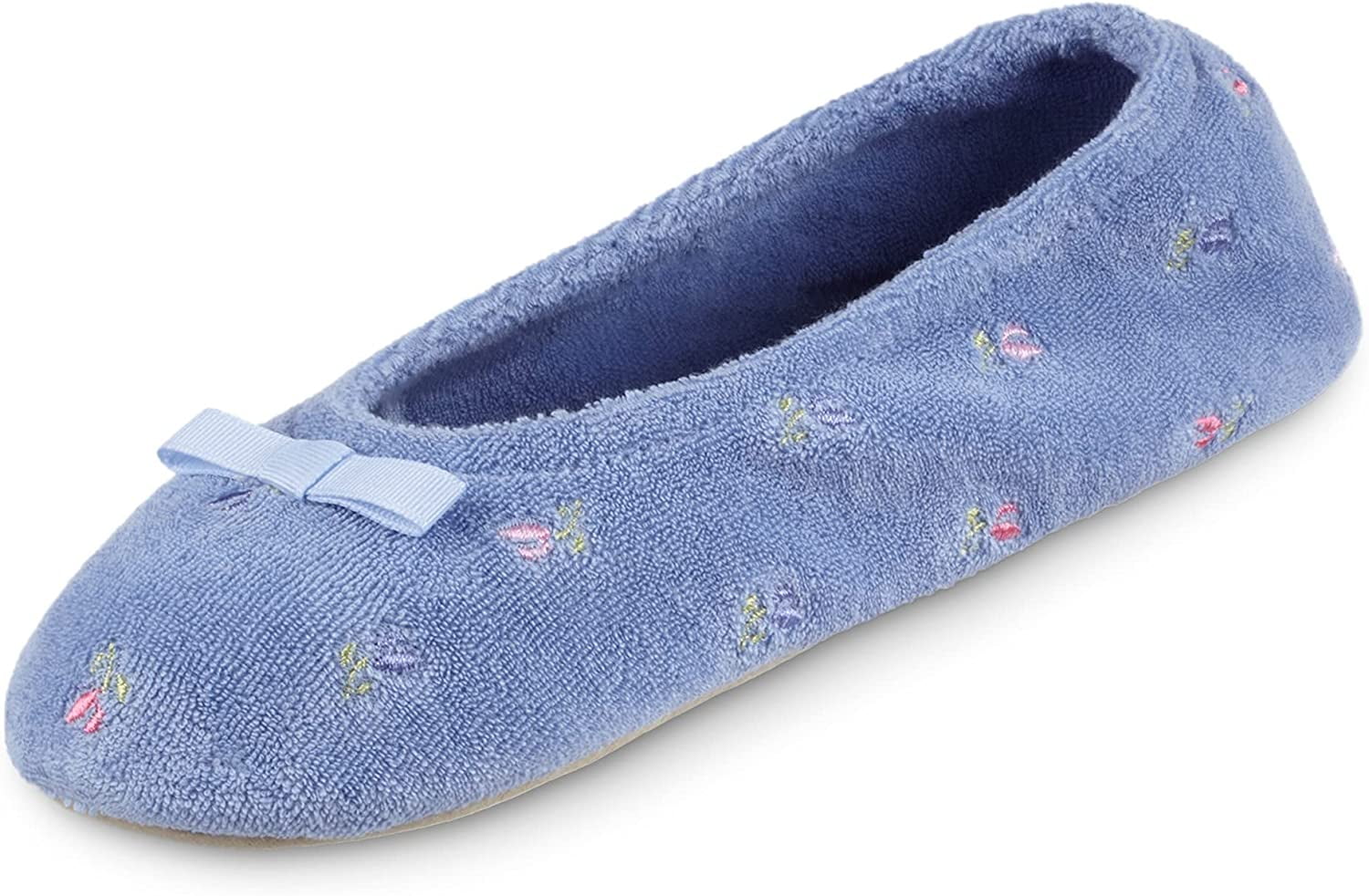Isotoner Womens Embroidered Terry Ballerina Slippers PER-M - Walmart.com