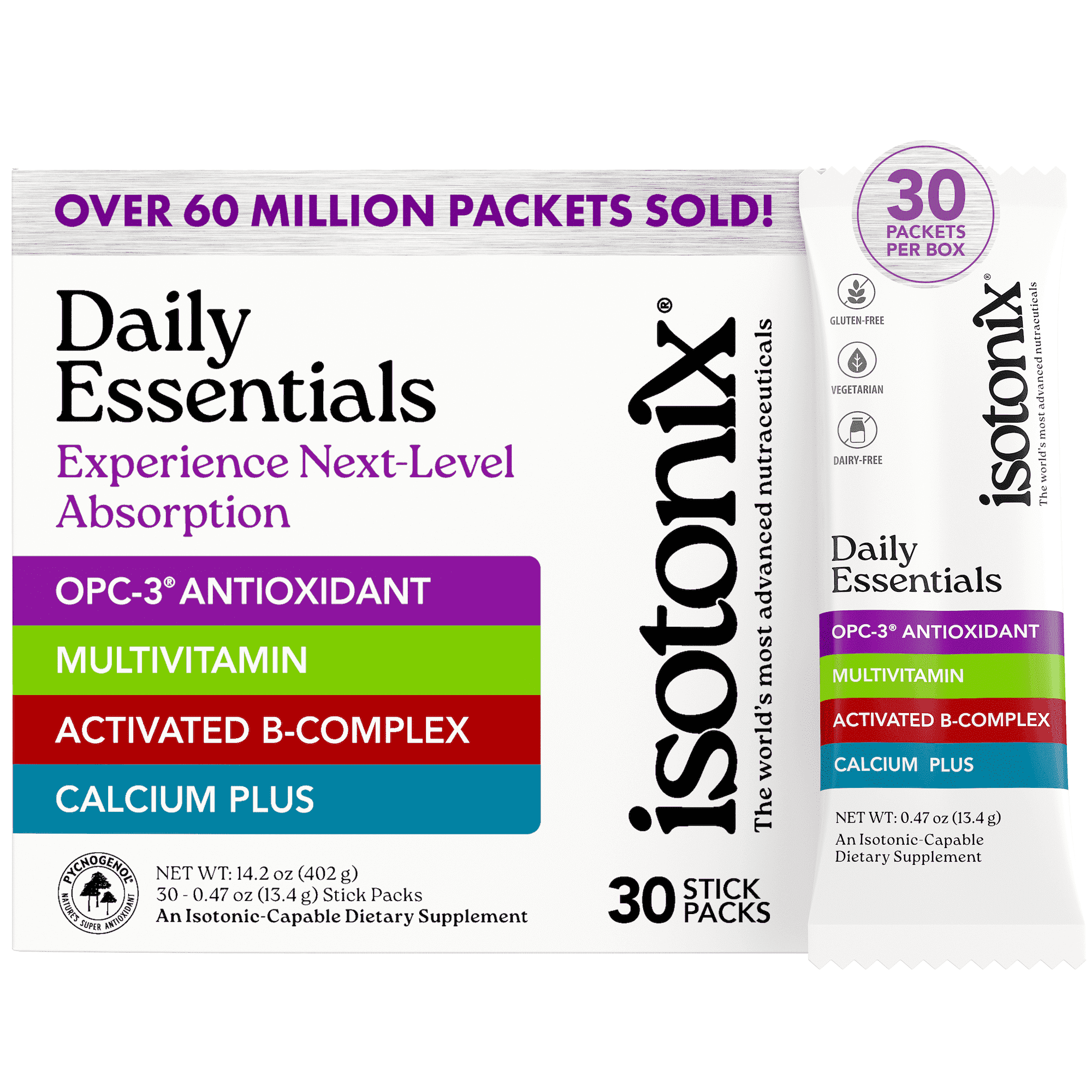 Isotonix Daily Essentials Packets, Gluten-Free Multivitamin, OPC-3, B ...