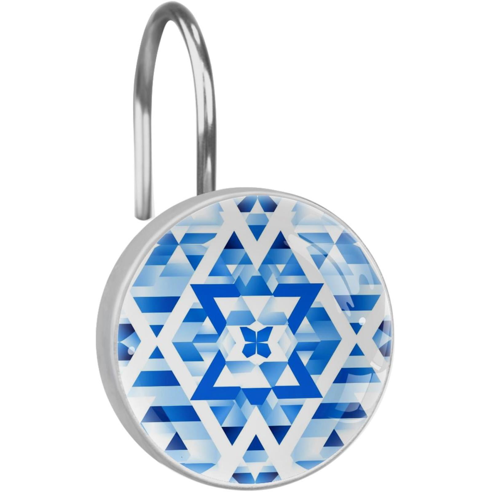 Israel Flag Blue White Pattern Rolling Shower Curtain Hooks, Clear ...