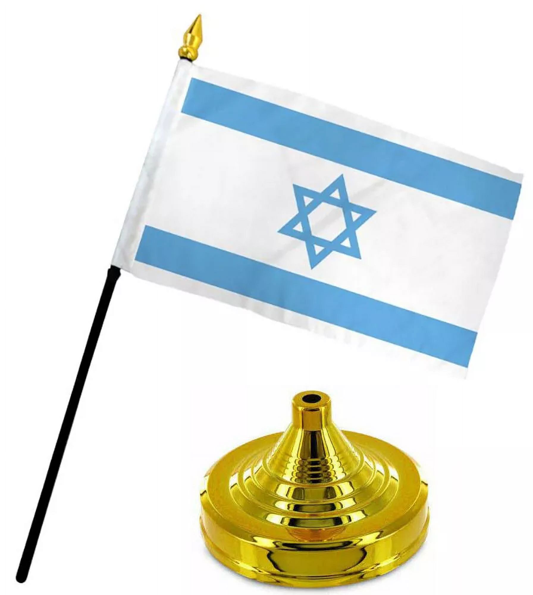 Israel Light Blue 4"x6" Flag Desk Table Plastic Stick Staff Gold Base ...