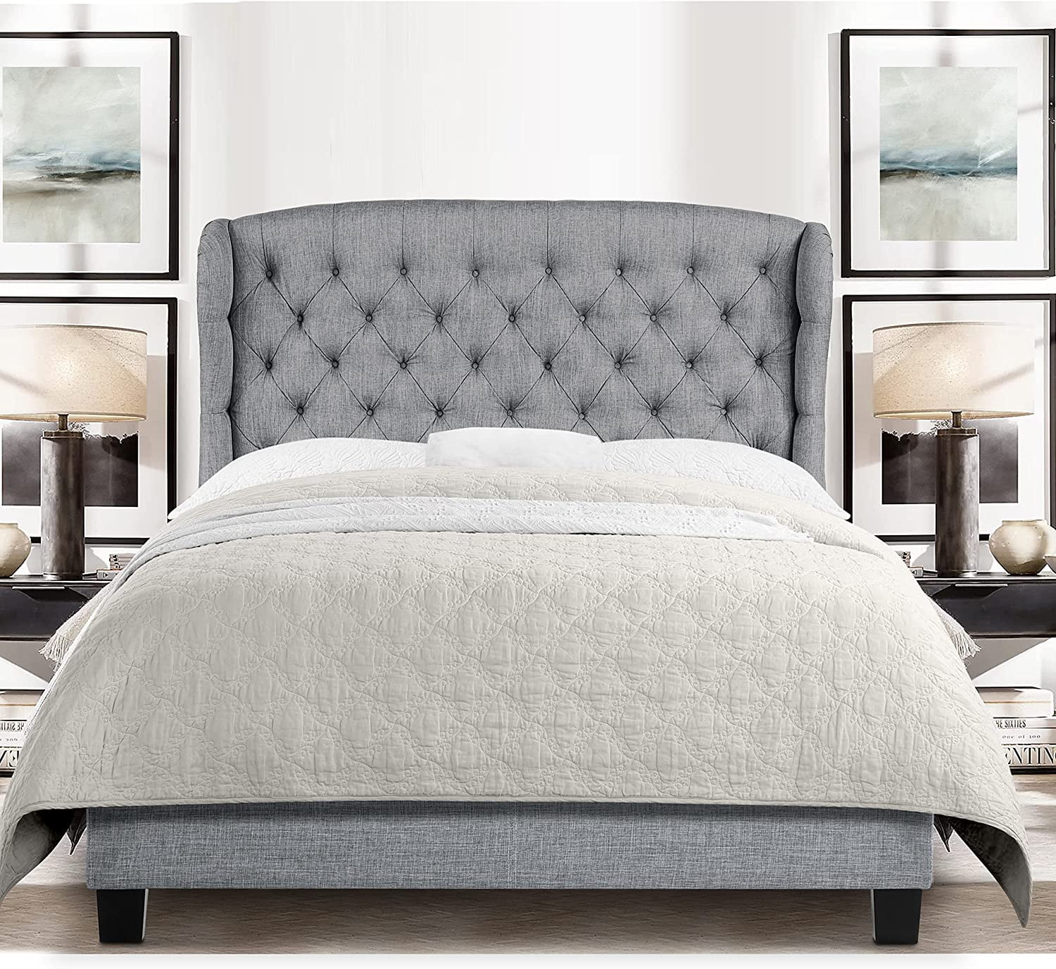 Issac Upholstered Polyester Tufted Button Signature Design Wingback ...