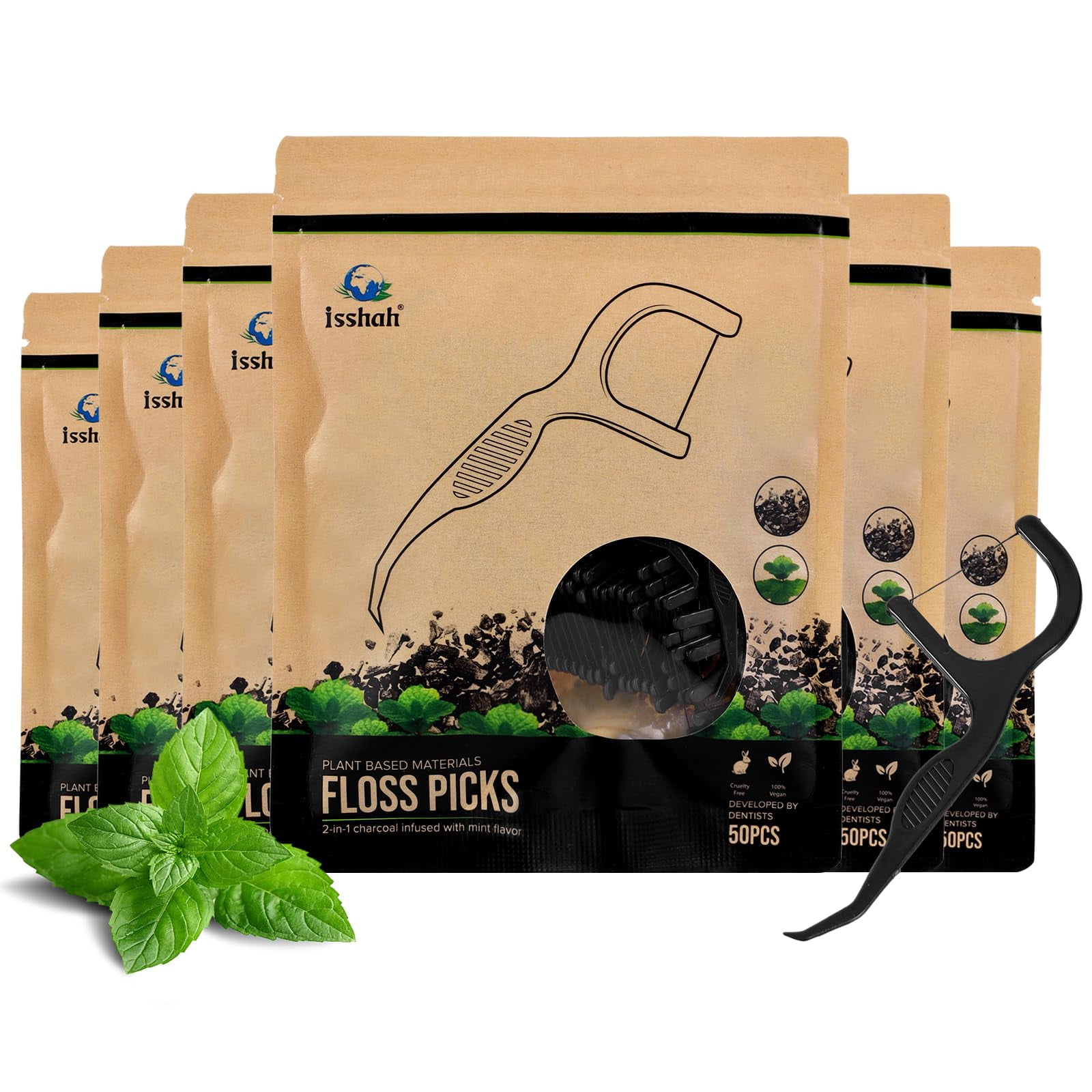 Isshah Floss Picks (300 YPF5 Count) - Plant Based Dental Floss Picks ...