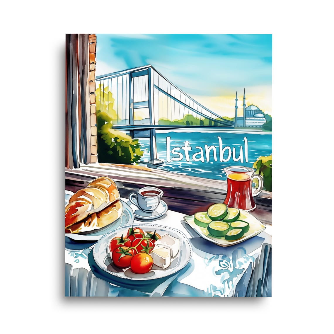 Istanbul Breakfast Print, Bosphorus View Turkish Food Art, Chai Tea ...