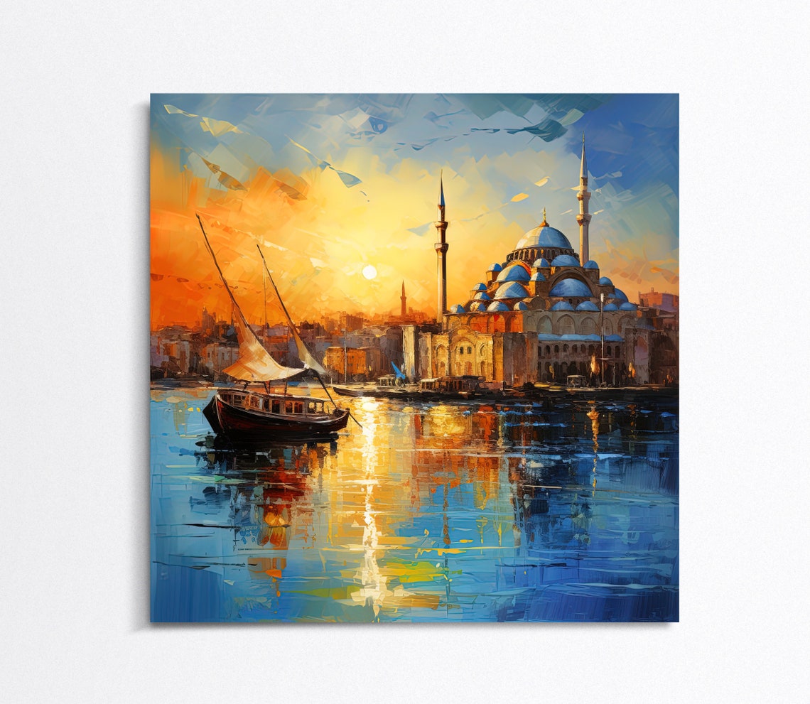 Istanbul City Art, Turkey Art, Istanbul Artwork, Sultan Ahmed Mosque ...